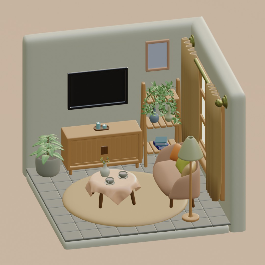 Interior-building cute living room isometric free 3D model | CGTrader