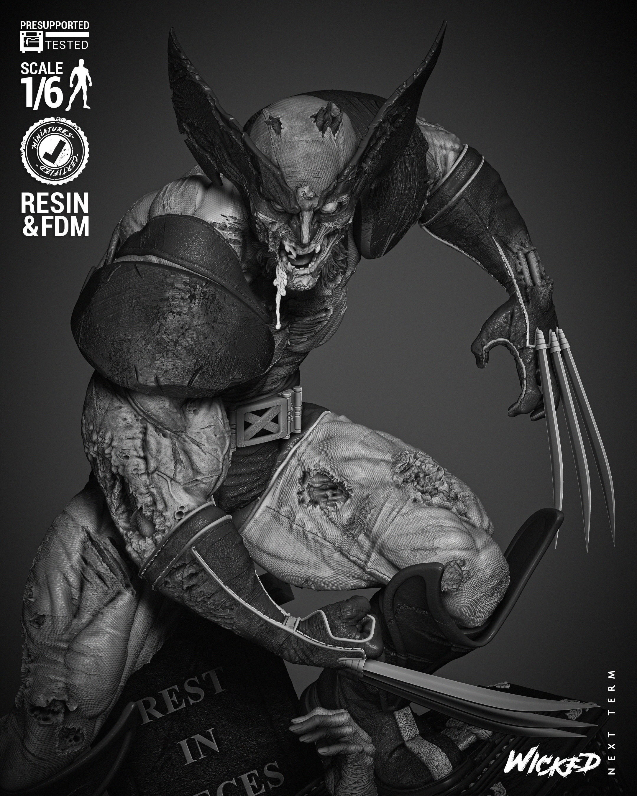Wicked Marvel Wolverine Zombie Sculpture 3D model 3D printable | CGTrader