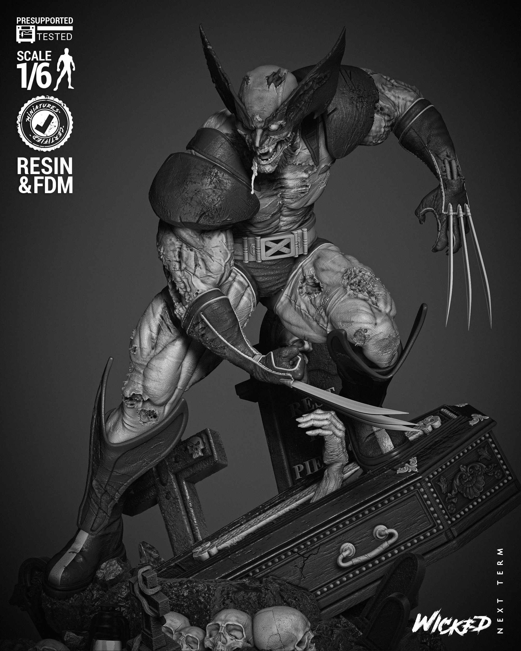 Wicked Marvel Wolverine Zombie Sculpture 3D model 3D printable | CGTrader
