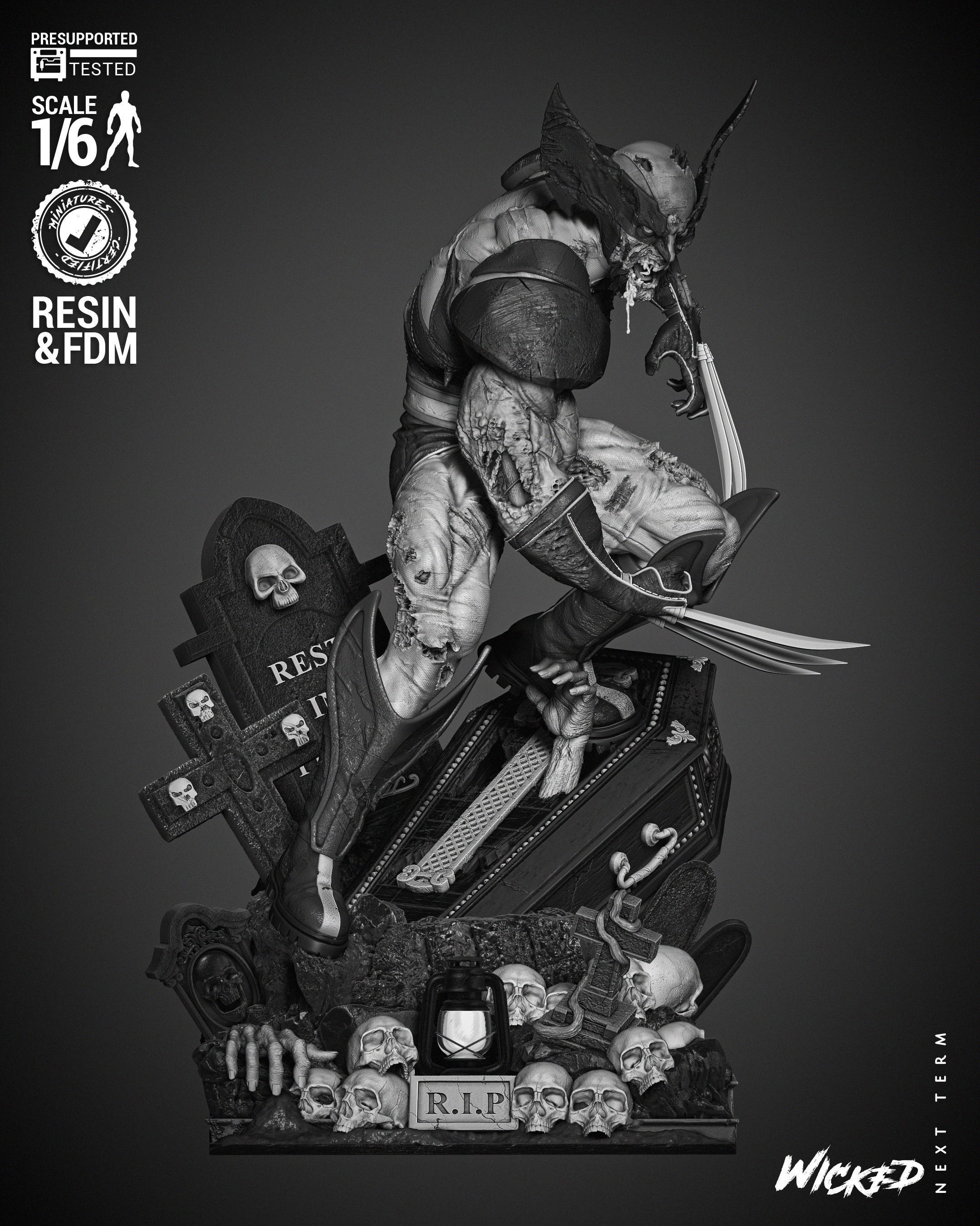 Wicked Marvel Wolverine Zombie Sculpture 3D model 3D printable | CGTrader