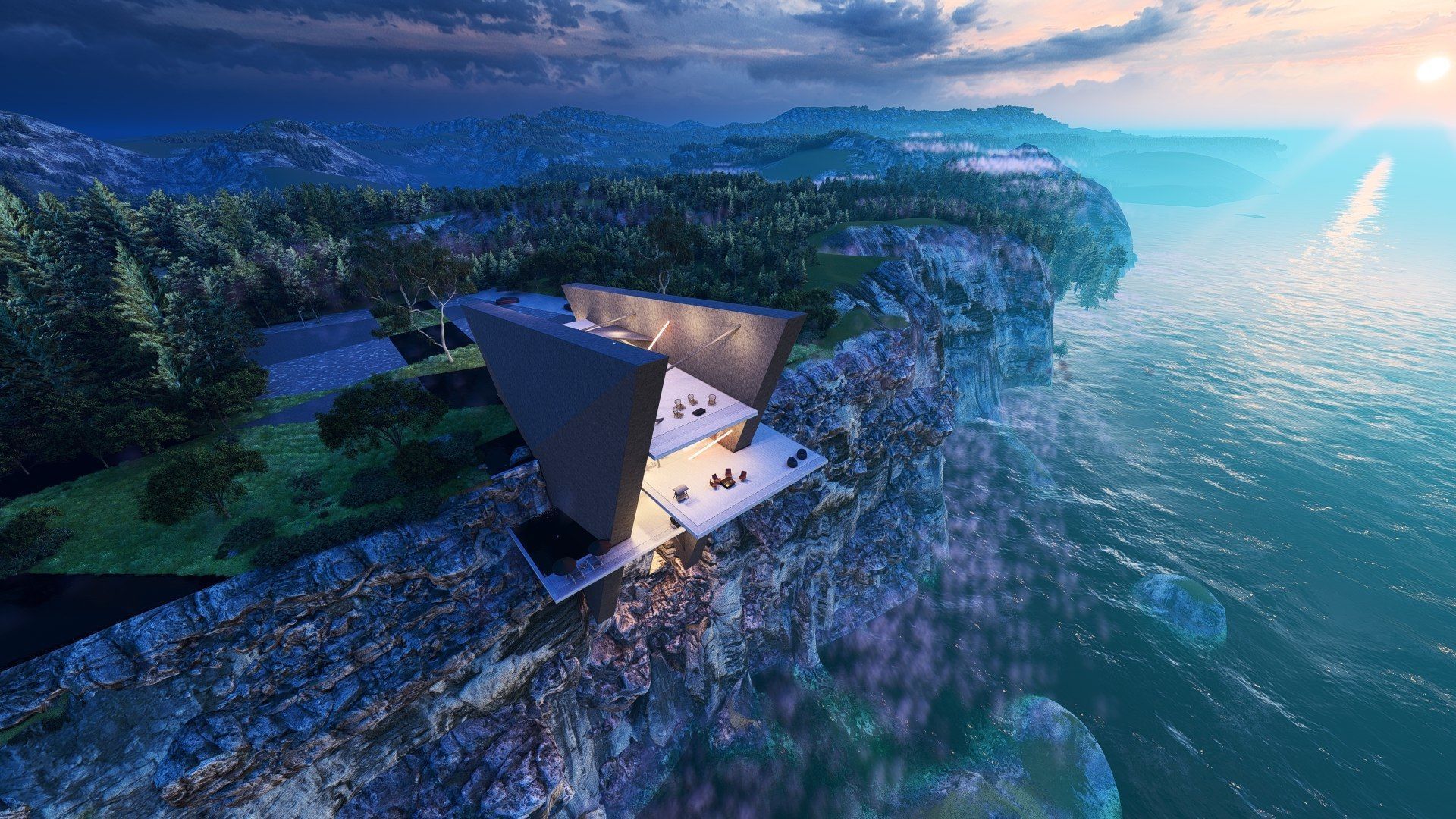 Revit Modern Mountain Cliff house on beach Lumion Revit 3D model | CGTrader