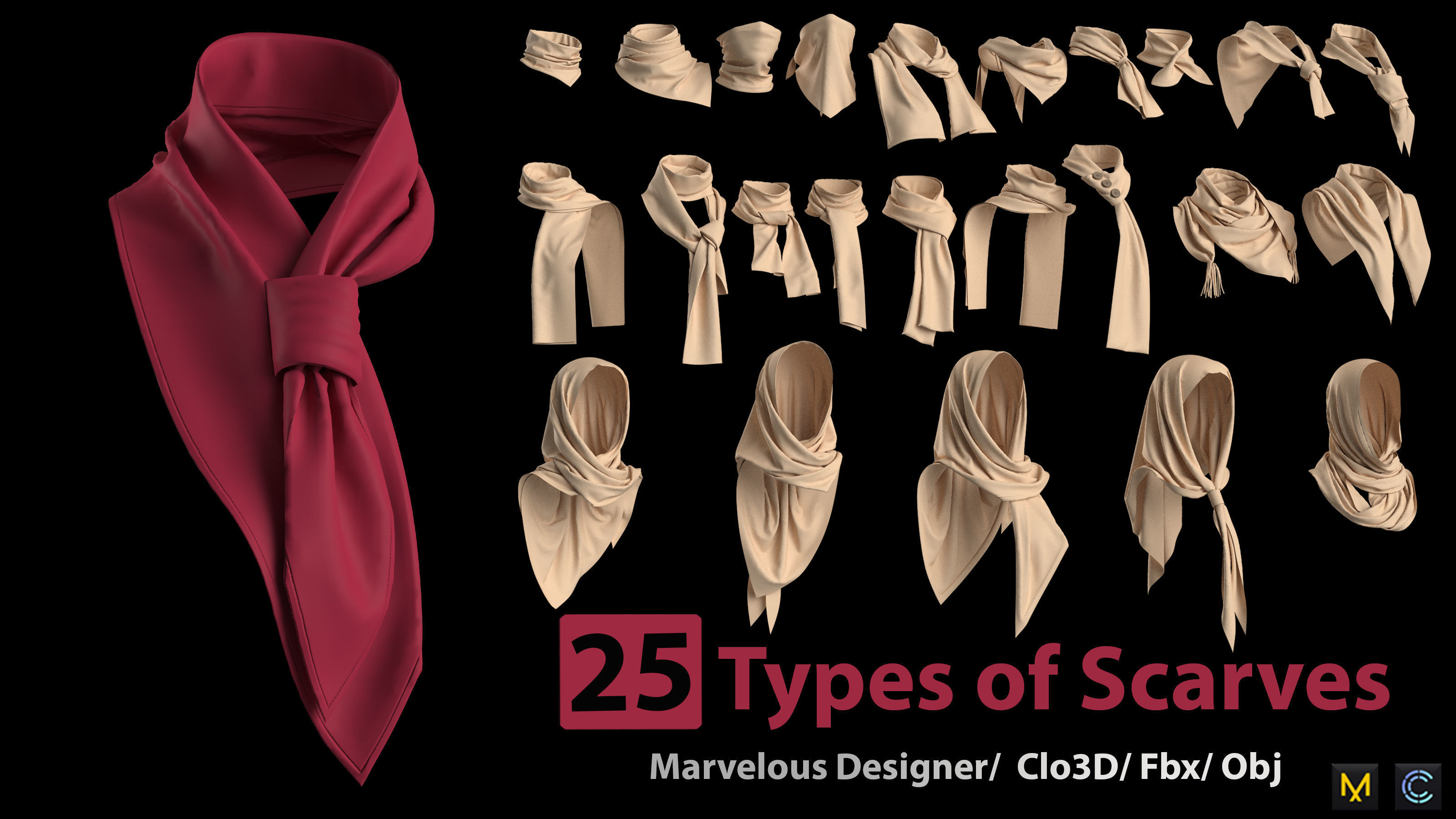 25 Types of Scarves 3D model | CGTrader