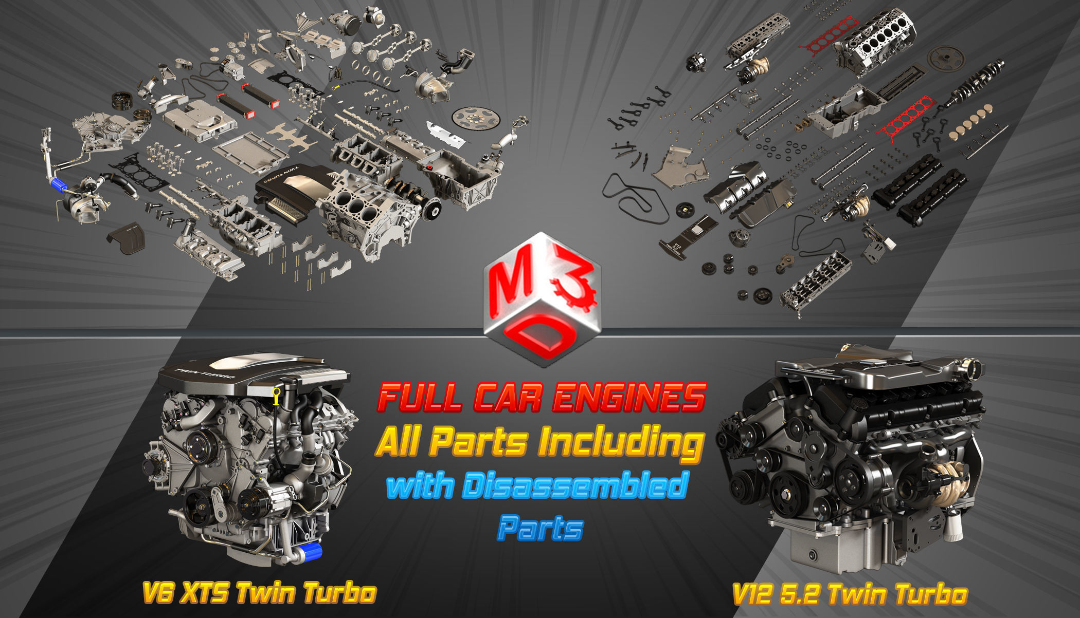 V6 and V12 Car Engines with Full Internal and External Parts 3D Model ...