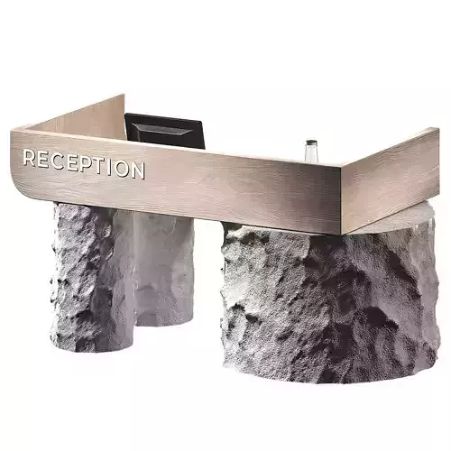 Reception desk Rough Stone pillars Wooden desk 3D model | CGTrader