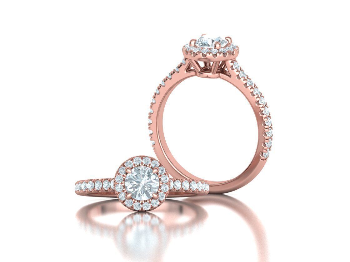 5mm Round Gem and 7x5 Oval Gem Halo Engagement Rings 3D Model ...