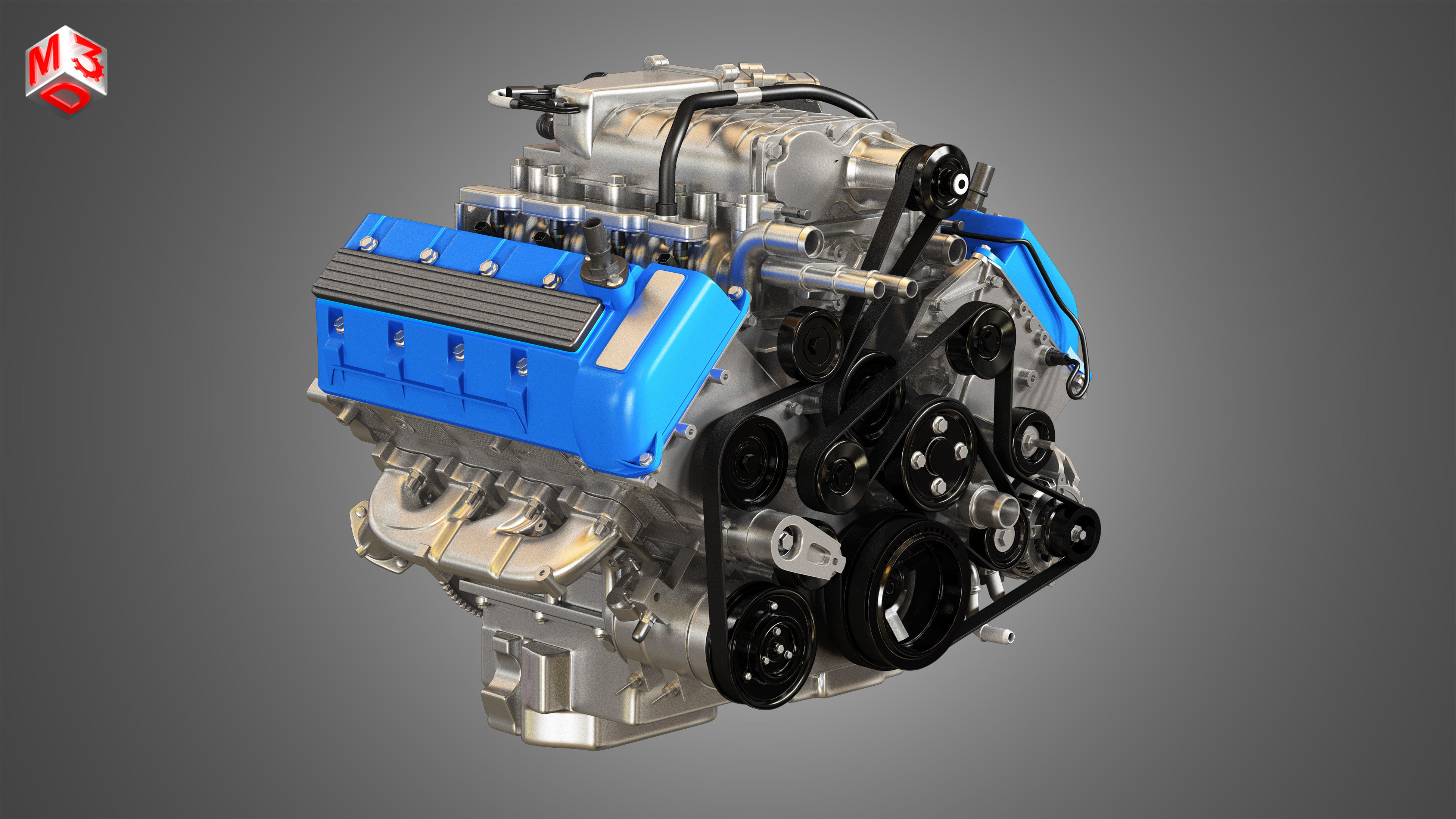 V8 supercharger Car Engine with Full Internal and External Parts 3D ...