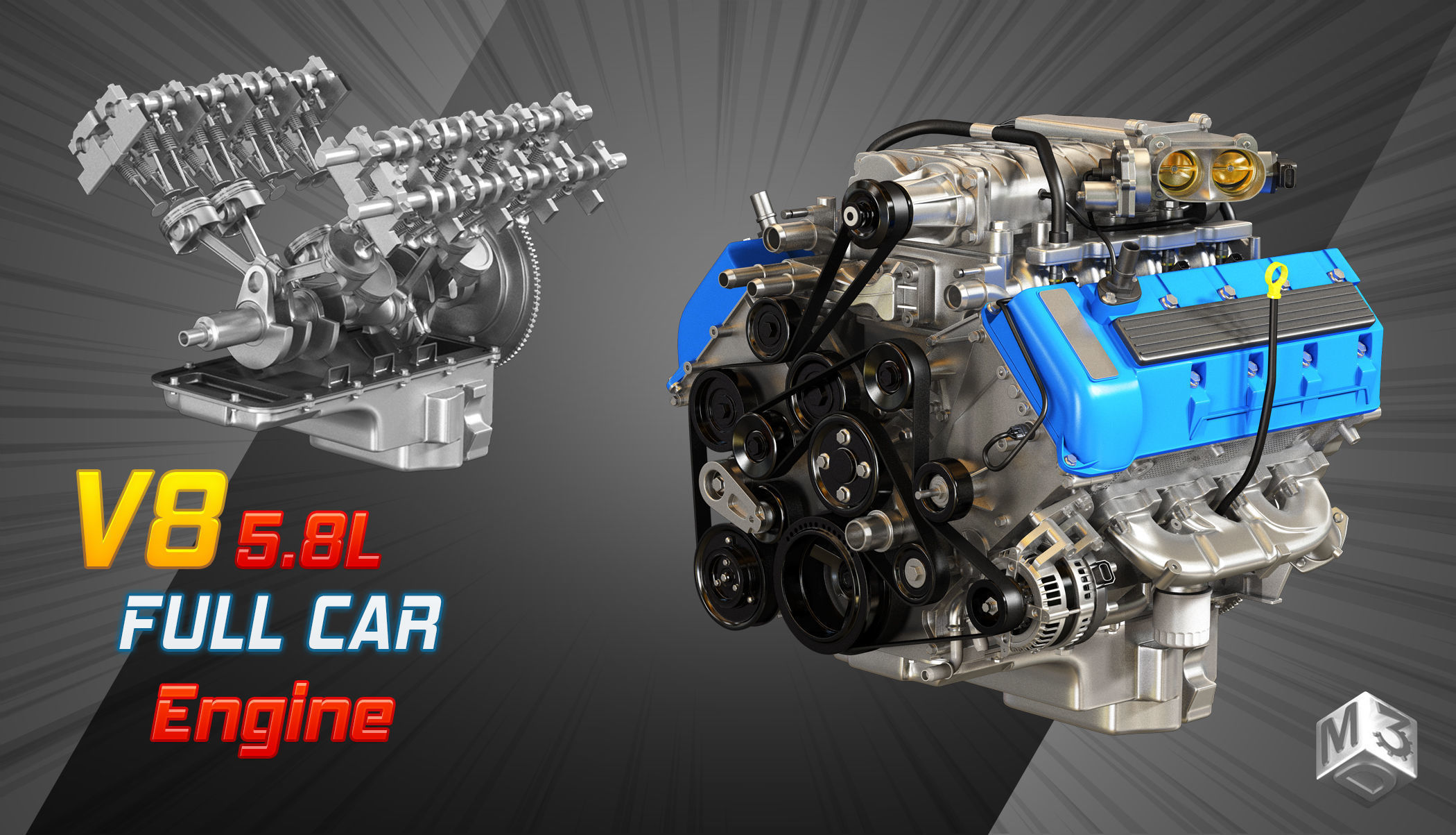 V8 supercharger Car Engine with Full Internal and External Parts 3D ...
