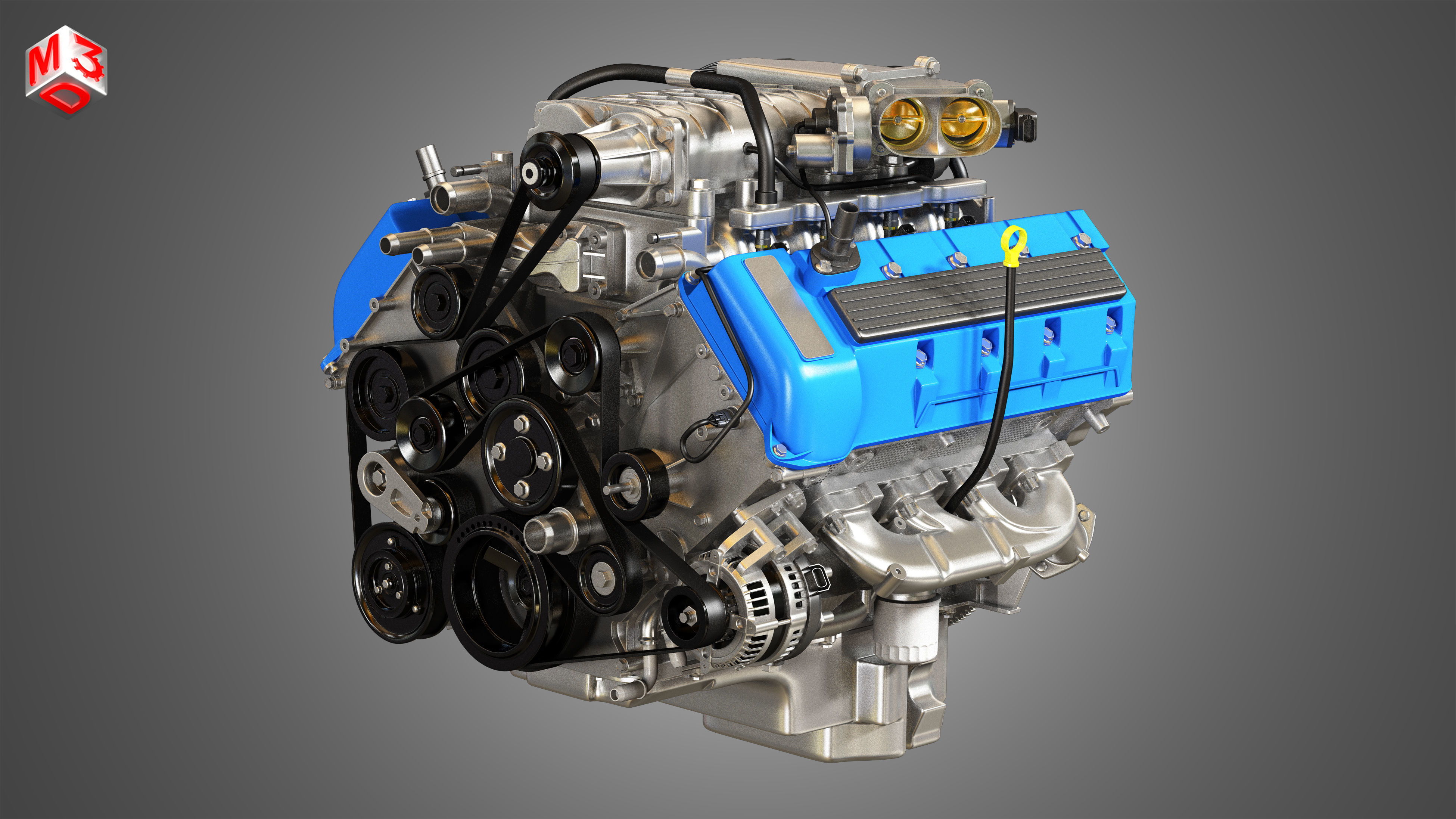 V8 supercharger Car Engine with Full Internal and External Parts 3D ...
