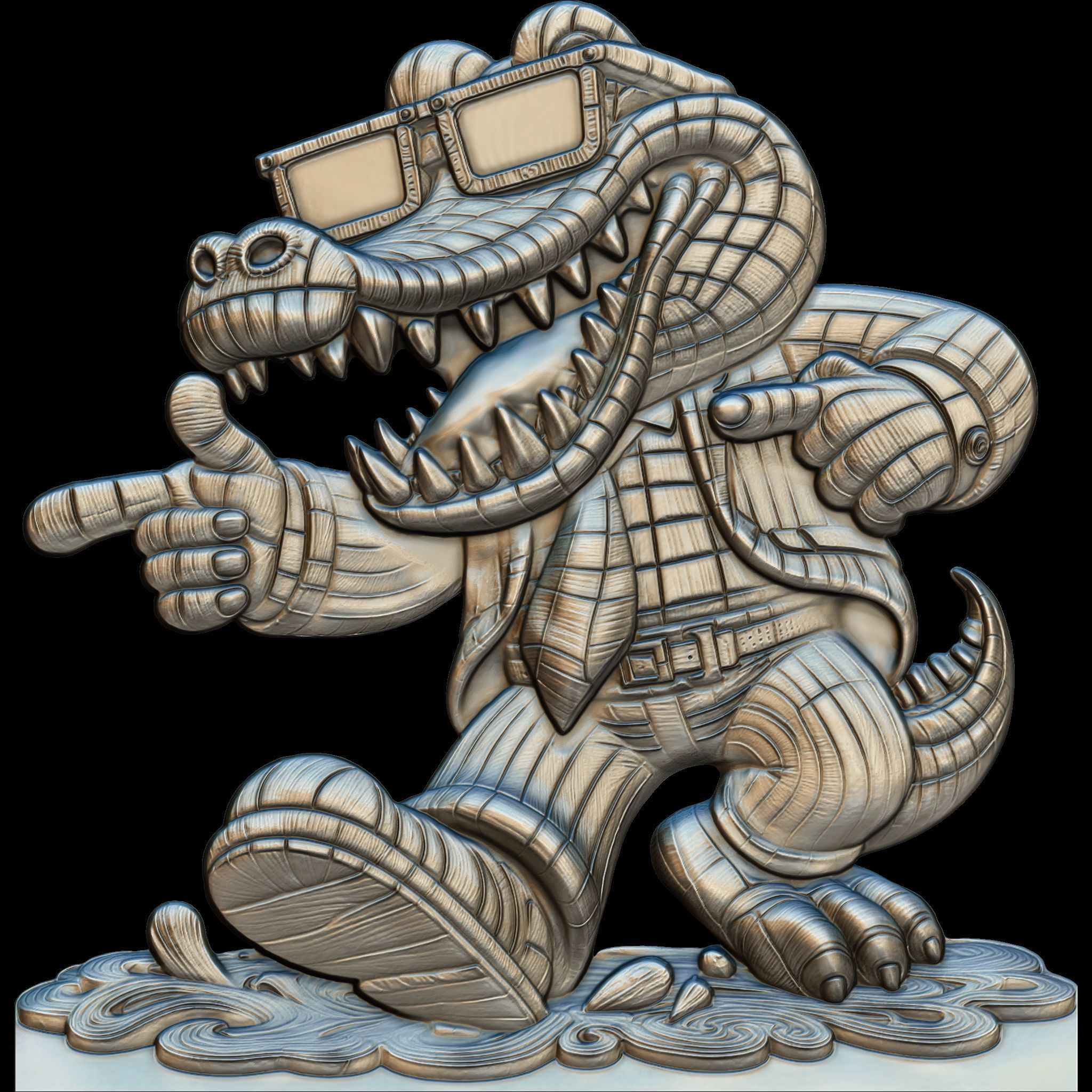 Gentleman Crocodile Bas Relief STL file for 3d Printing or CNC 3D model ...