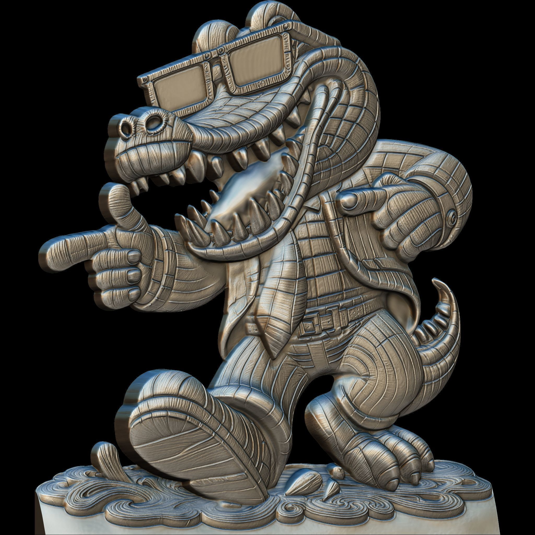 Gentleman Crocodile Bas Relief STL file for 3d Printing or CNC 3D model ...