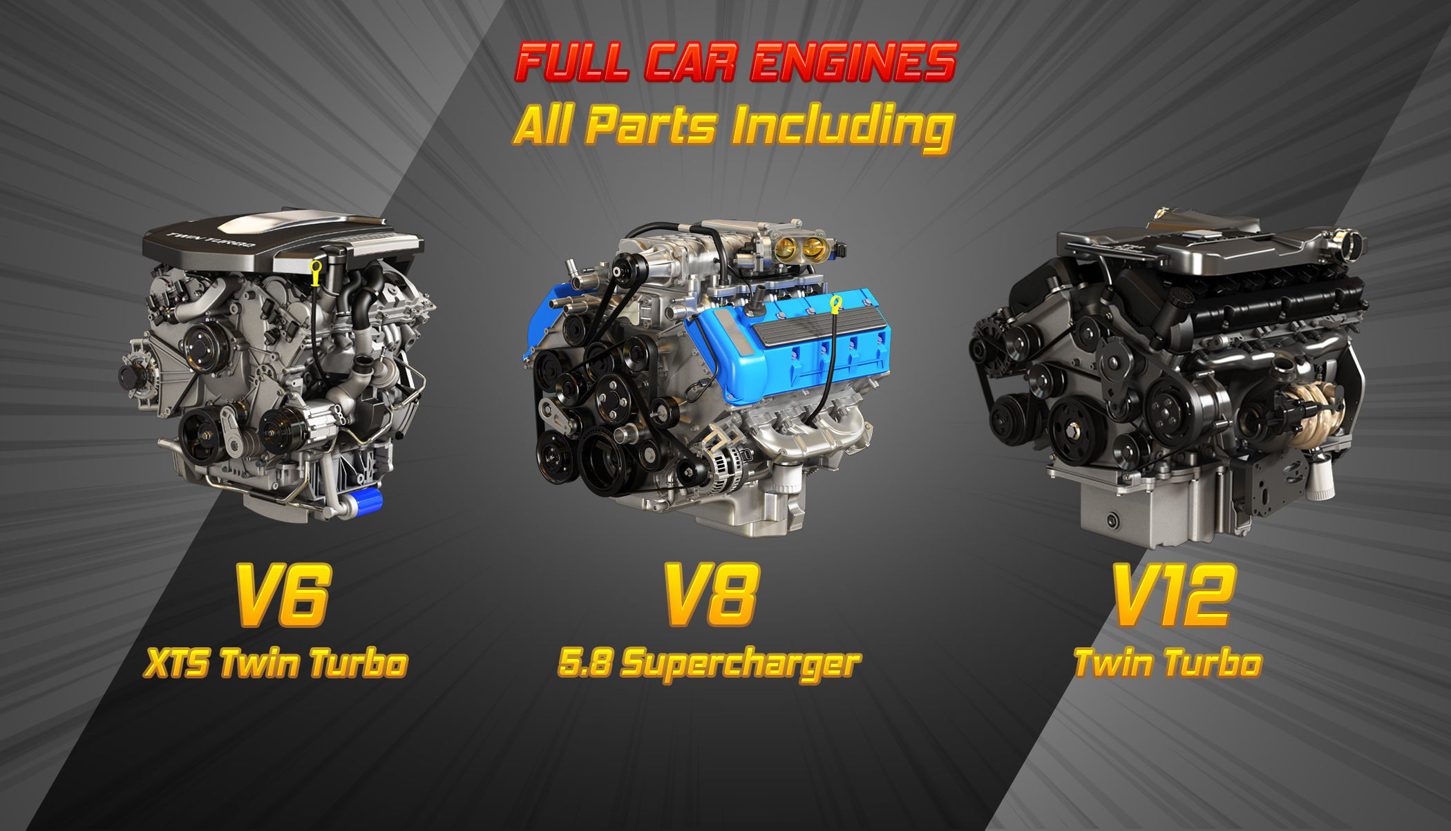 V6 V8 V12 Car Engines with Full External and Internal Parts 3D Model ...