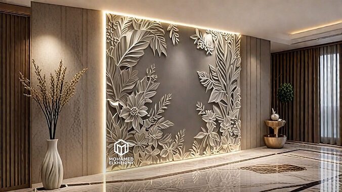 modern panel wall decor set wall relief mural CNC 121 3D model | CGTrader