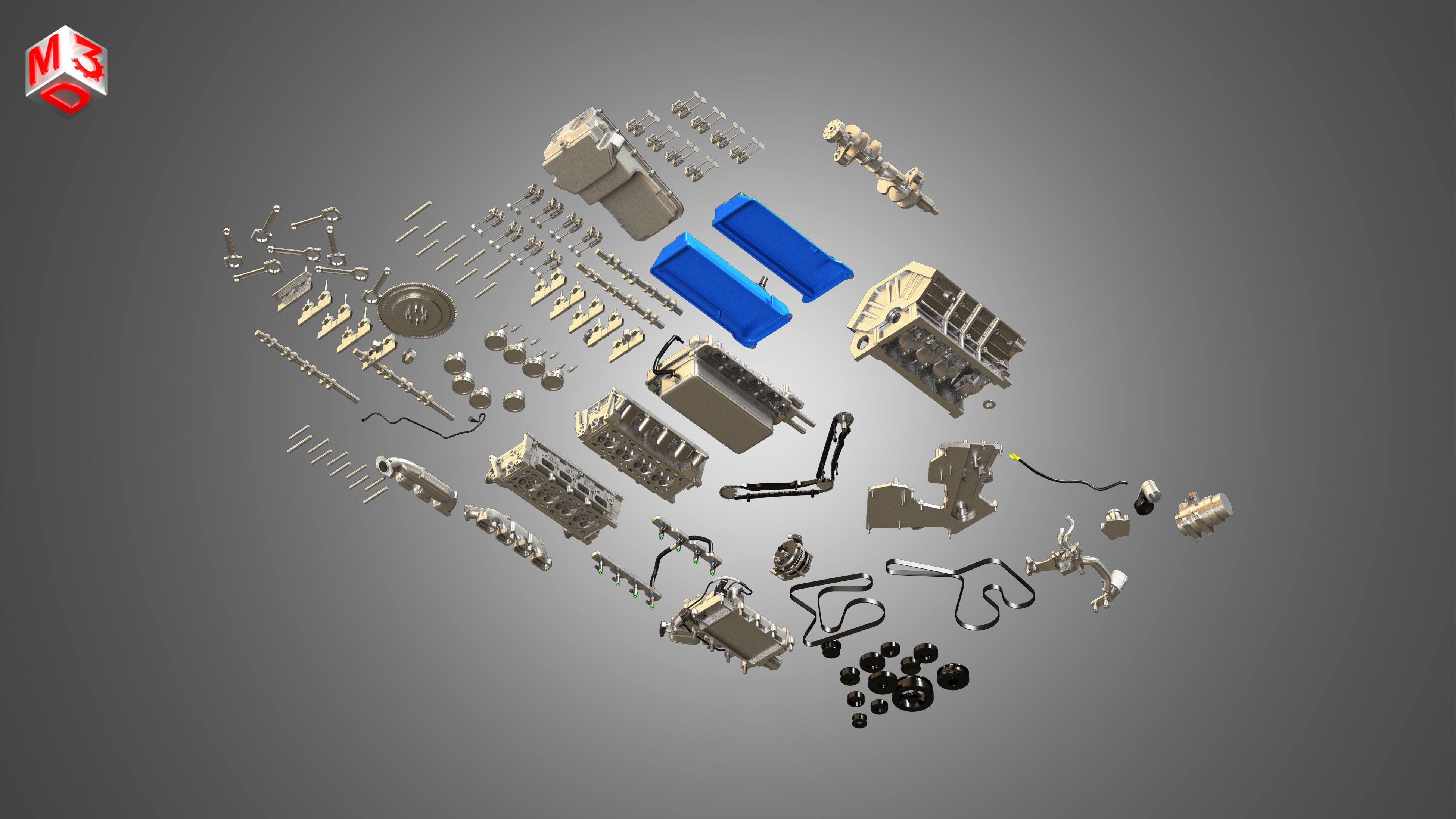 V8 Supercharger Disassembled Car Engine 3D model | CGTrader