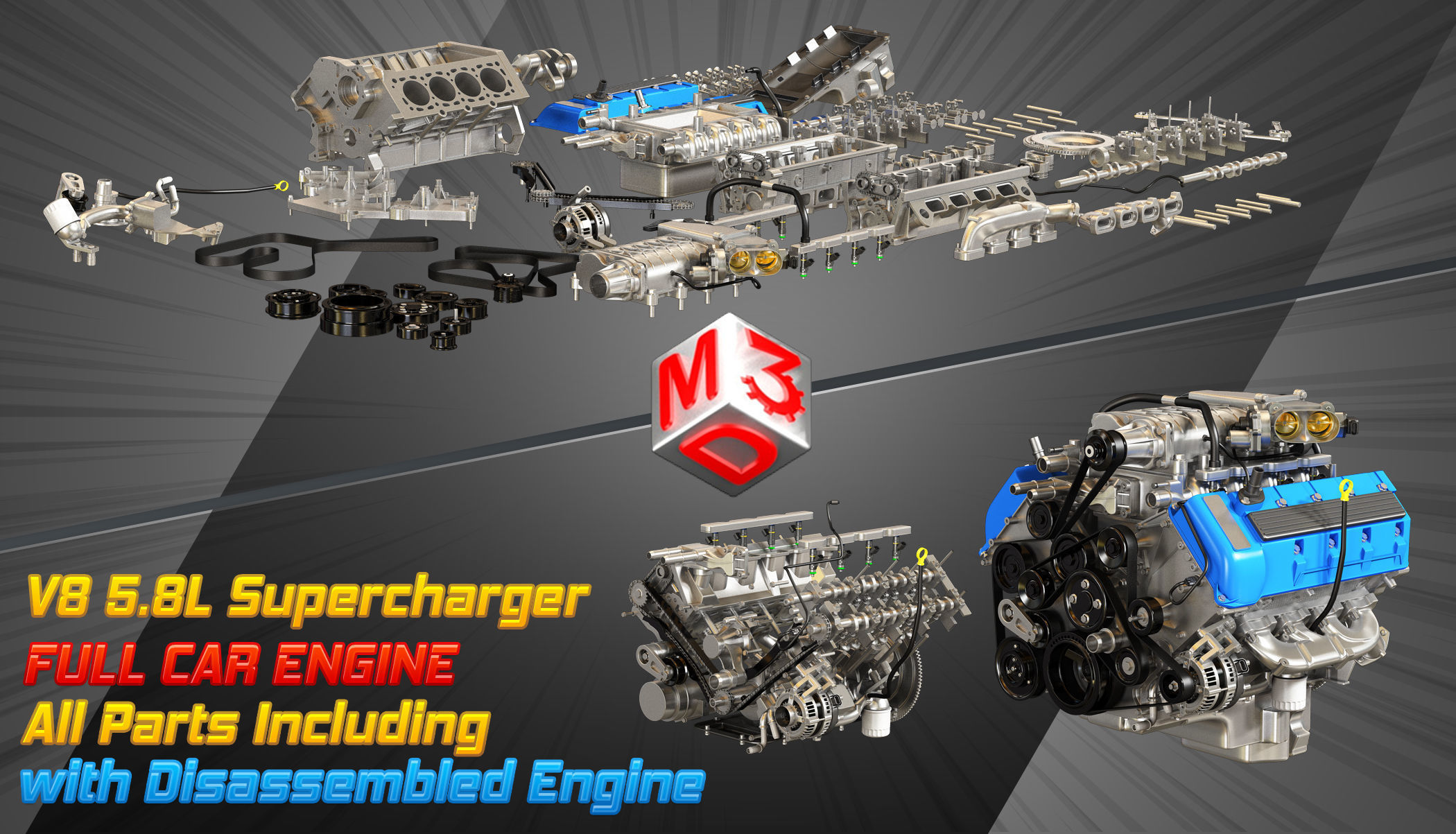 V8 Supercharger with Disassembled Car Engine 3D Model Collection | CGTrader