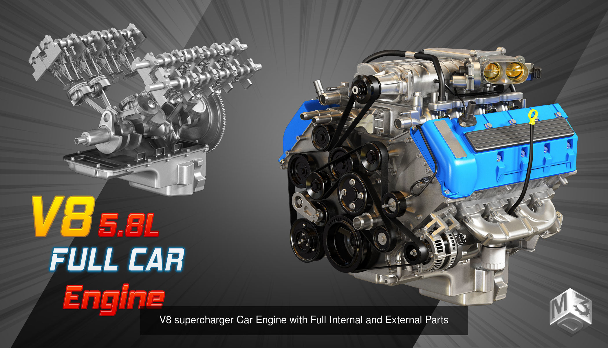 V8 Supercharger with Disassembled Car Engine 3D Model Collection | CGTrader