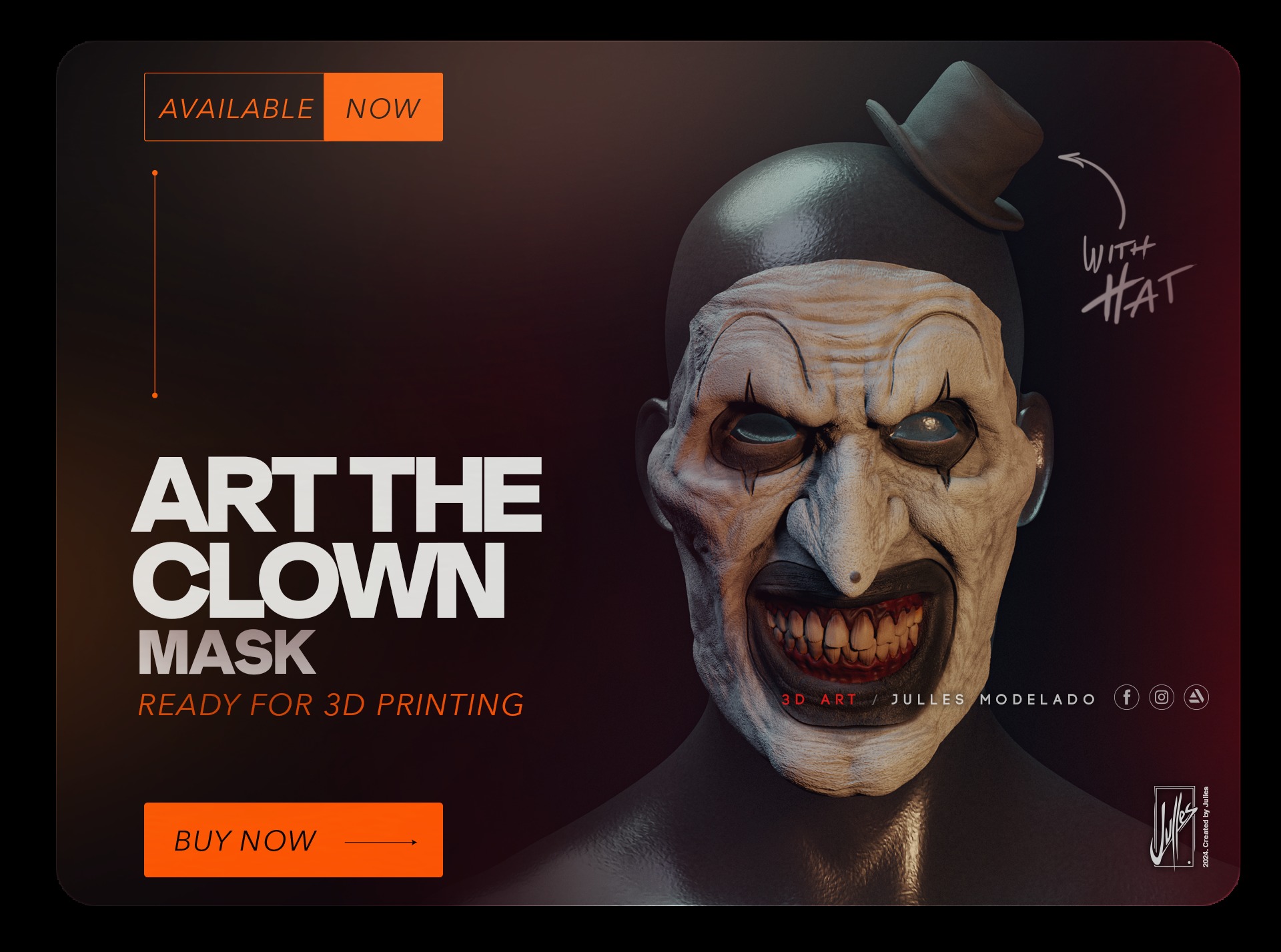 Art the Clown Mask 3D model 3D printable | CGTrader