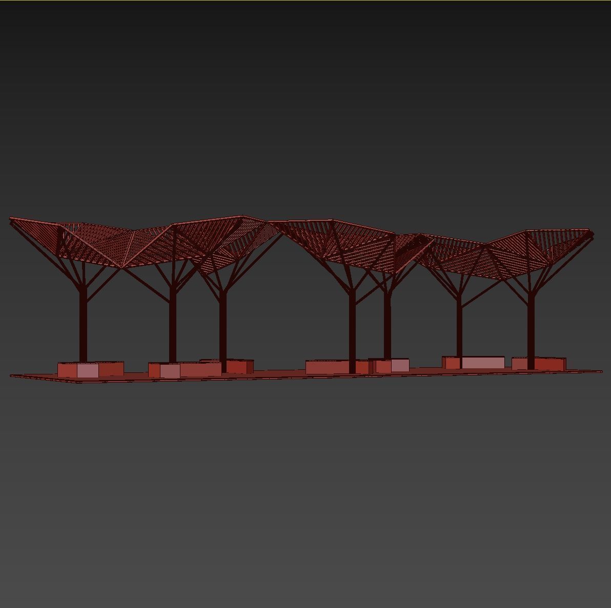 Set of pergolas gazebos canopies with swings benches 3D model | CGTrader