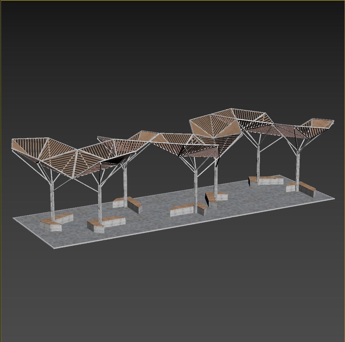 Set of pergolas gazebos canopies with swings benches 3D model | CGTrader