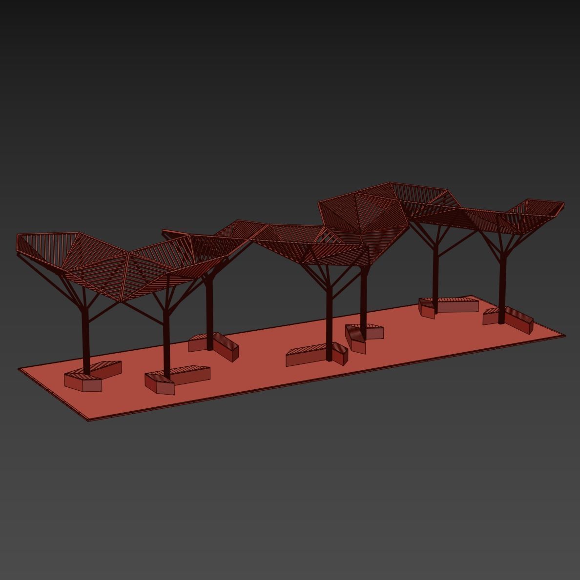 Set of pergolas gazebos canopies with swings benches 3D model | CGTrader