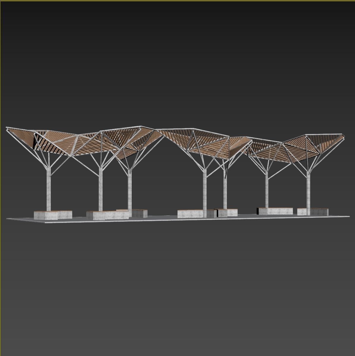 Set of pergolas gazebos canopies with swings benches 3D model | CGTrader