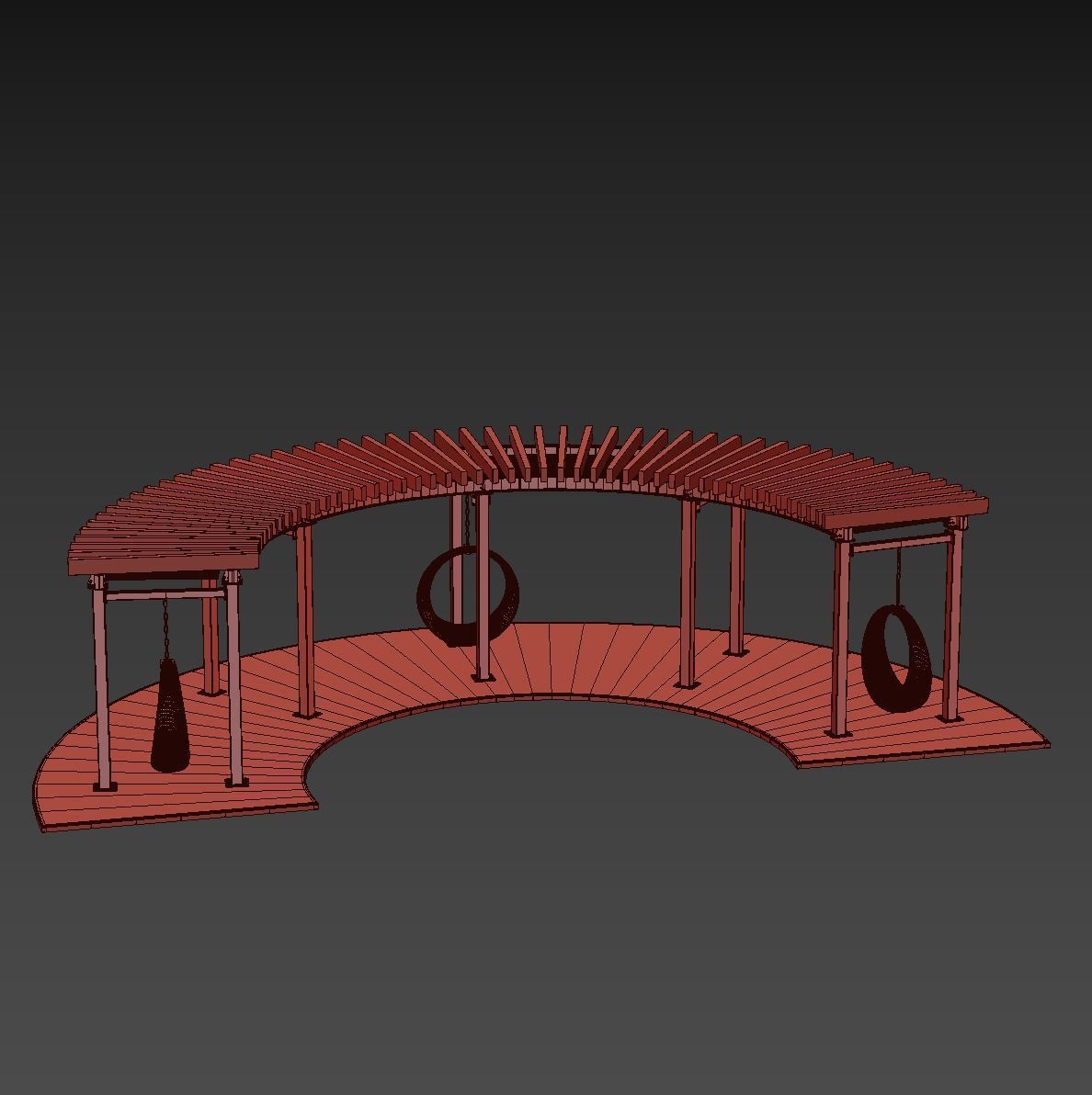 Set of pergolas gazebos canopies with swings benches 3D model | CGTrader
