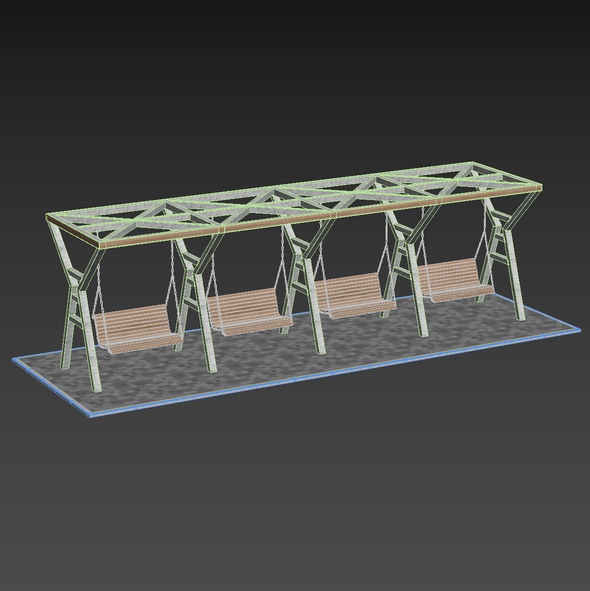 Set of pergolas gazebos canopies with swings benches 3D model | CGTrader
