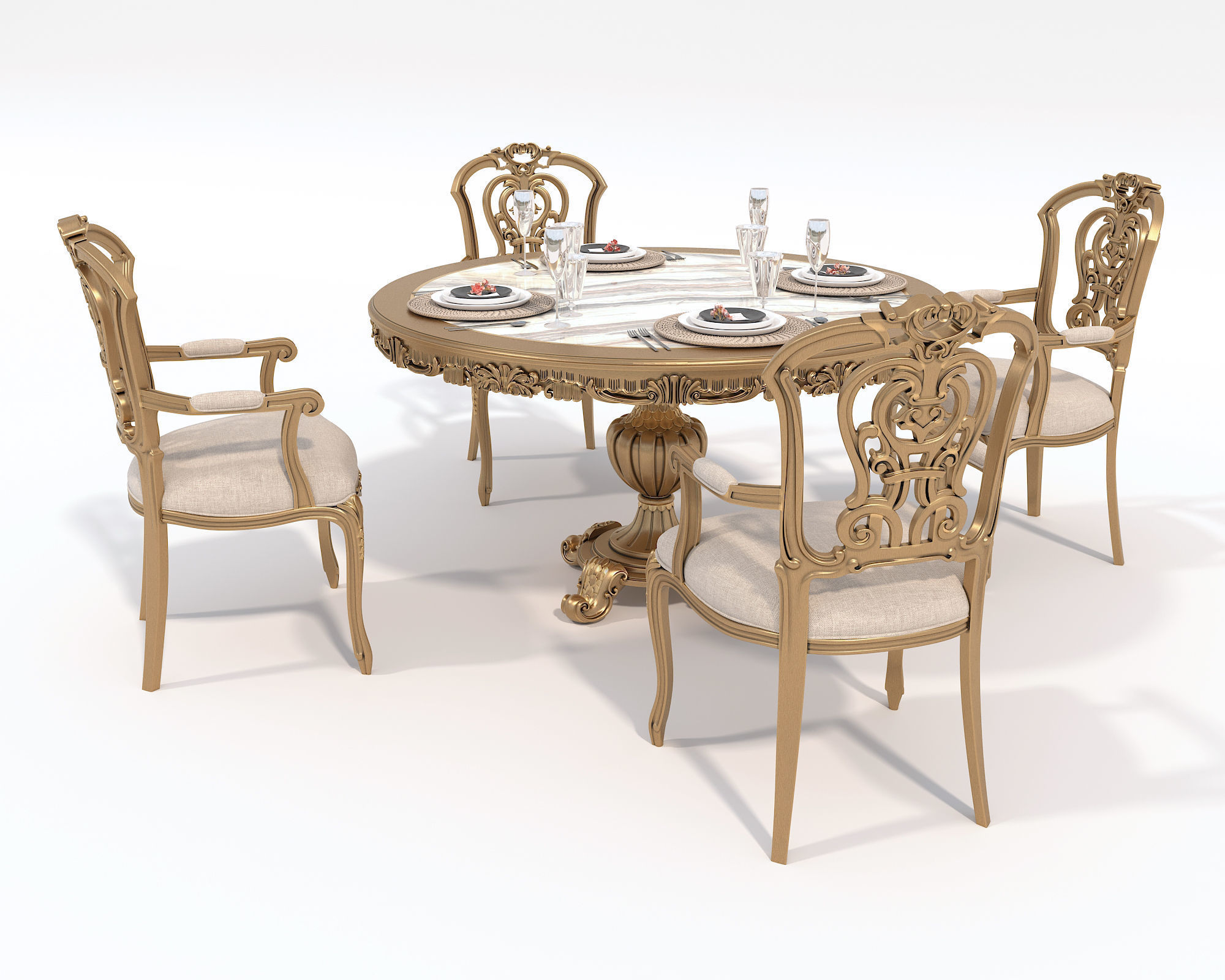 Classic European style Dining Table and Chairs 54 3D model | CGTrader