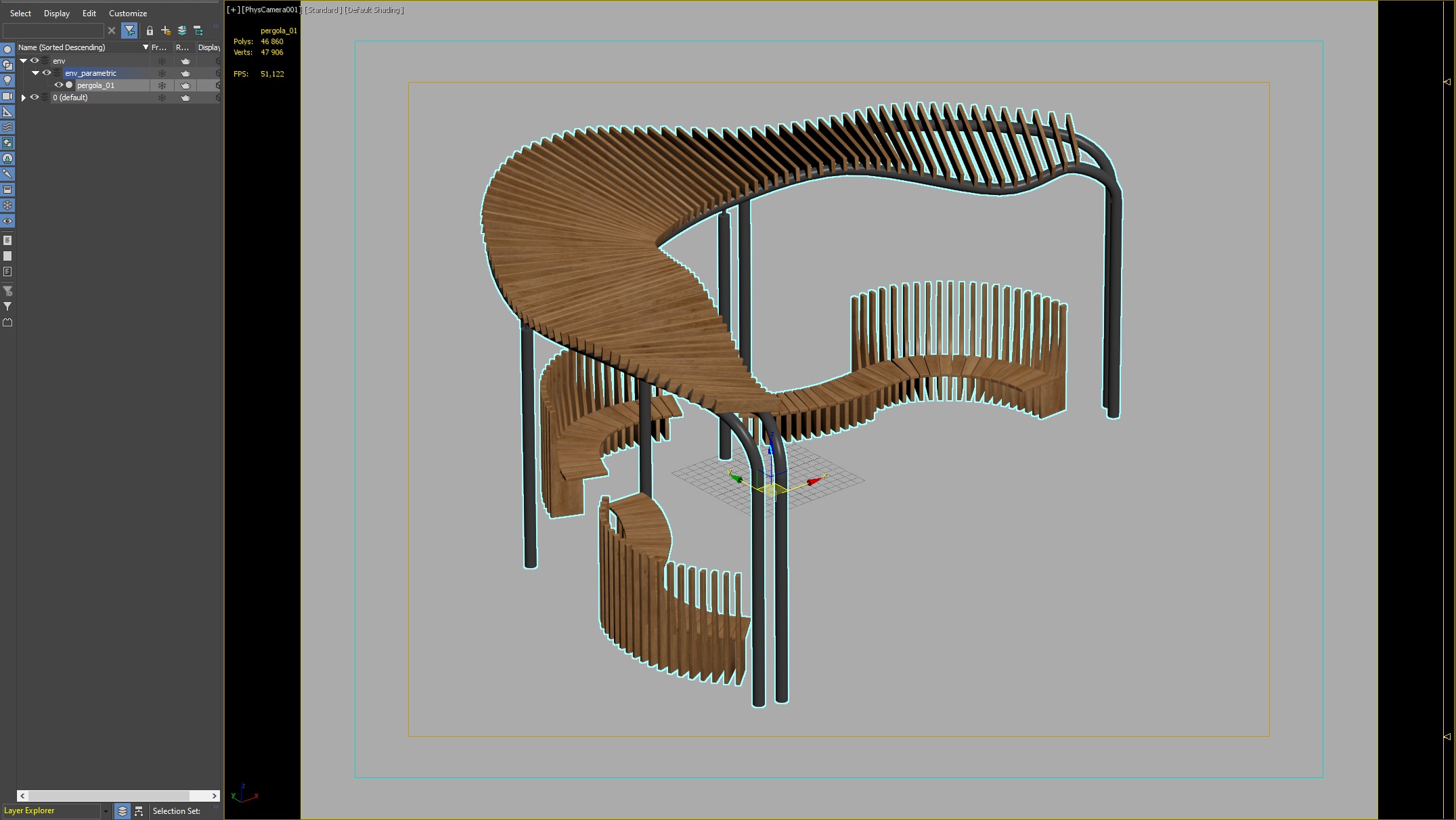 Curved Wooden Canopy Seating Structure for Urban Parks 3D model | CGTrader