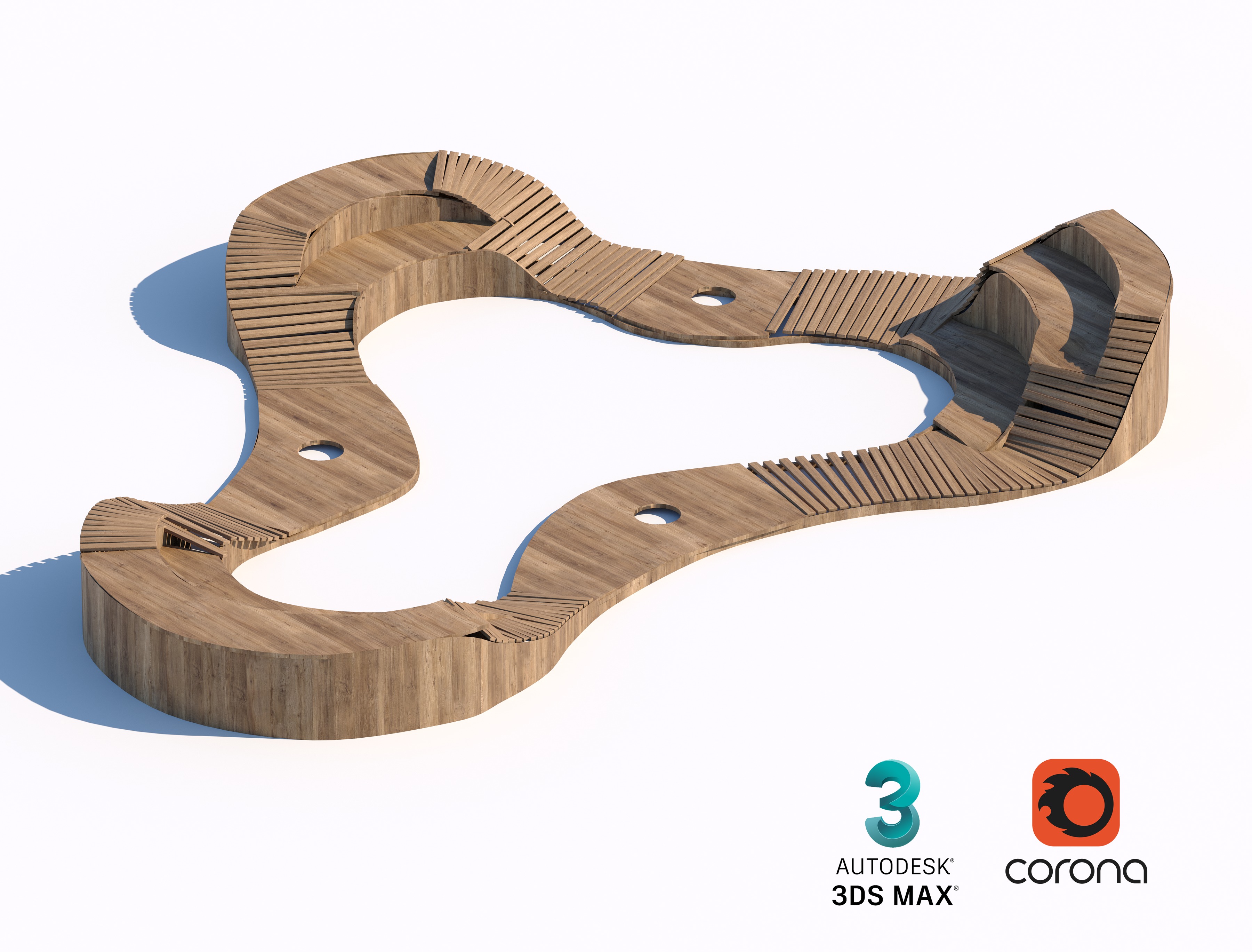 Contemporary Wooden Walkway with Integrated Seating free 3D model ...