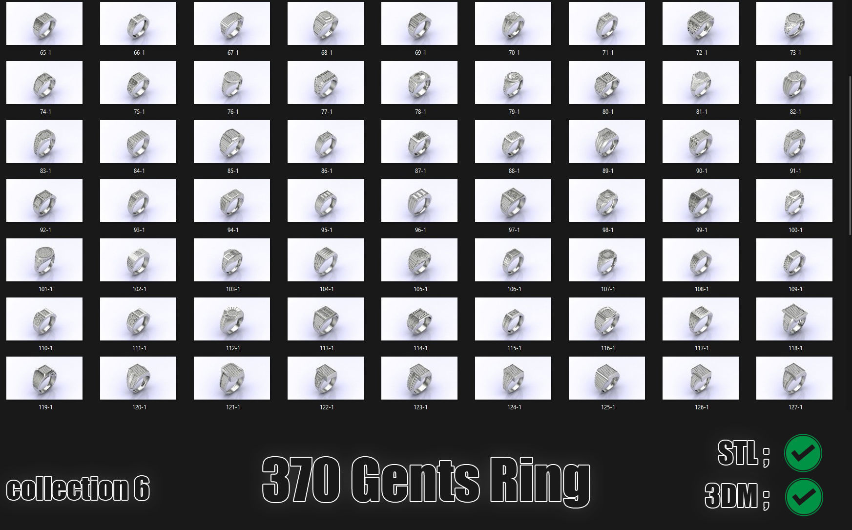 605 Gents Rings Models Bulk Collection STL 3DM Diamond Models 3D model ...