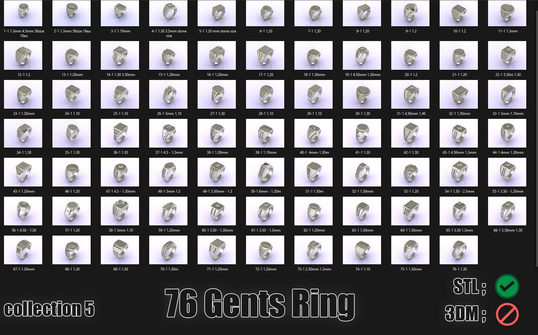 605 Gents Rings Models Bulk Collection STL 3DM Diamond Models 3D model ...