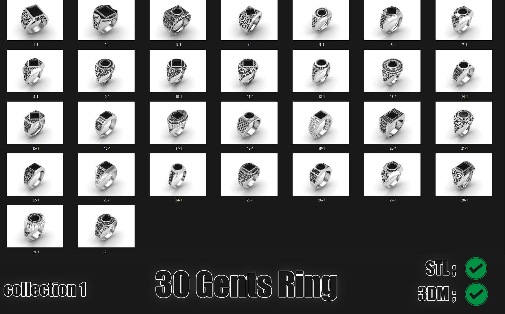 605 Gents Rings Models Bulk Collection STL 3DM Diamond Models 3D model ...