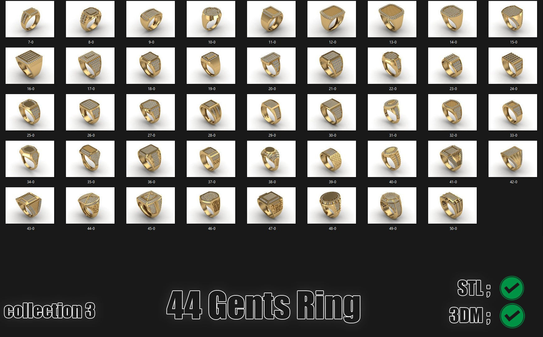 605 Gents Rings Models Bulk Collection STL 3DM Diamond Models 3D model ...