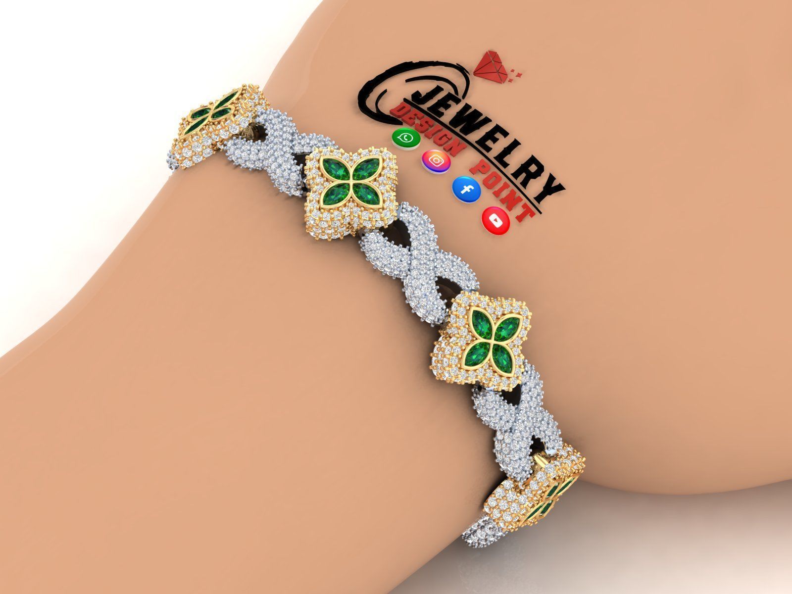 Custom Four leaf Clover Infinite Cross Bracelet - Clover Chain 3D model ...