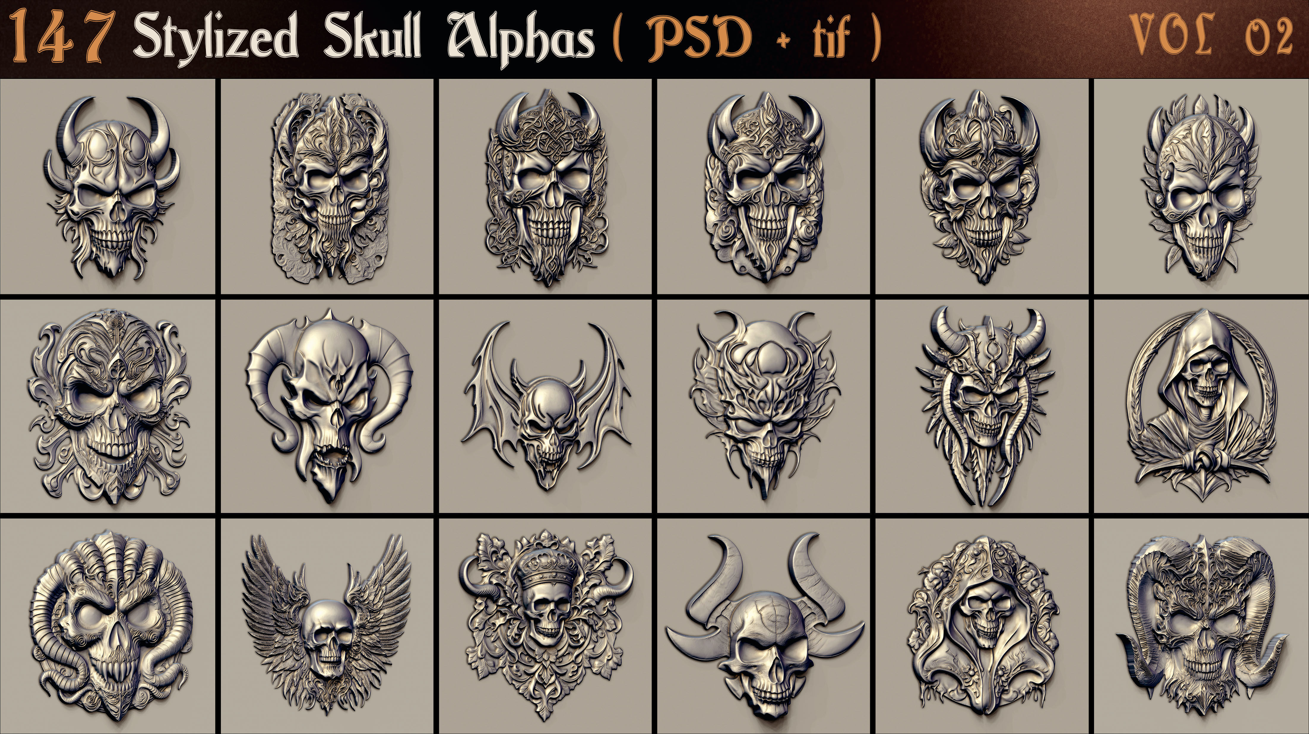 147 Stylized Skull Alpha - Vol02 3D model | CGTrader