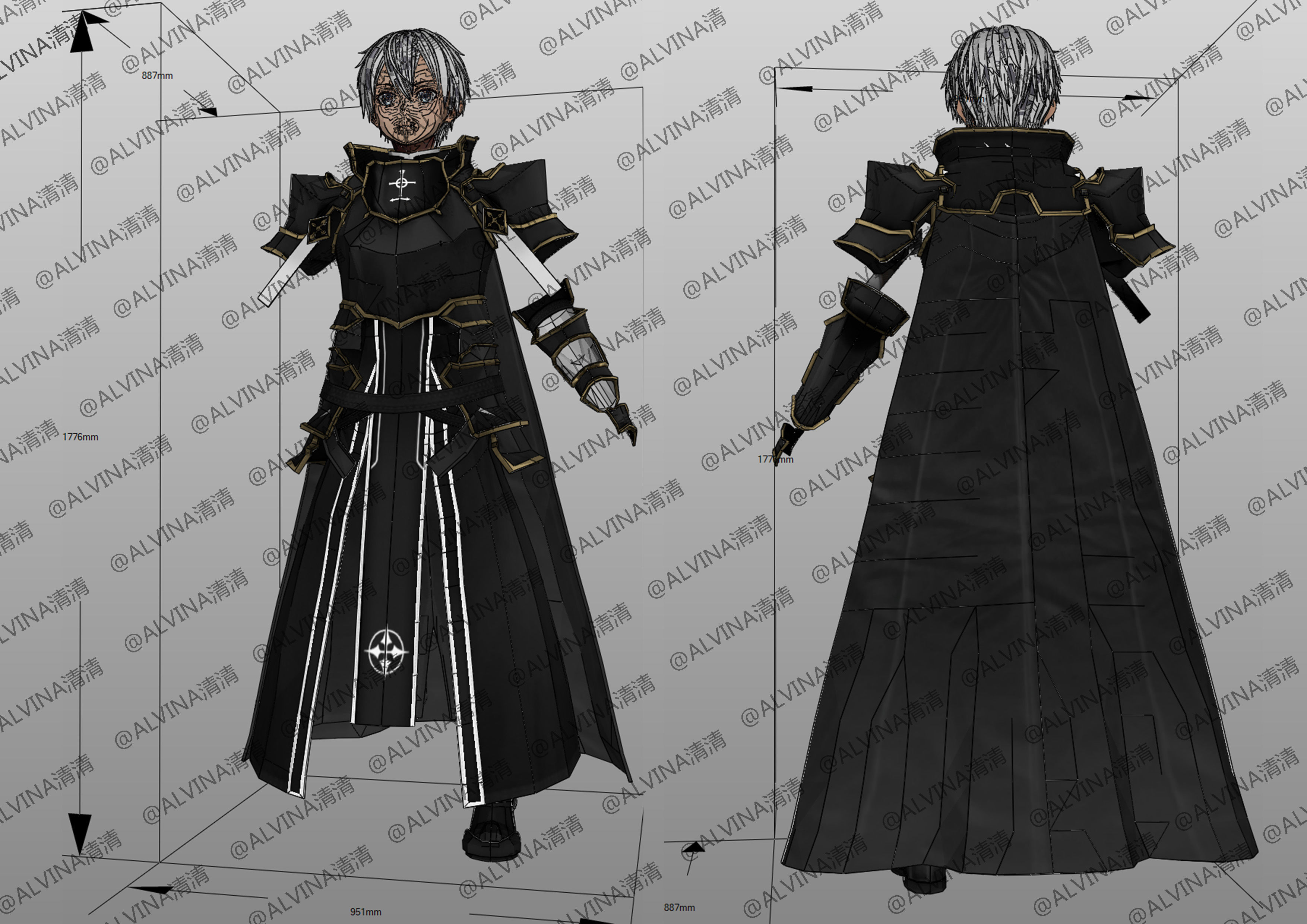 3D model SAOLR Kirito Integrity Knight Armor - DIY Cosplay Pepakura ...