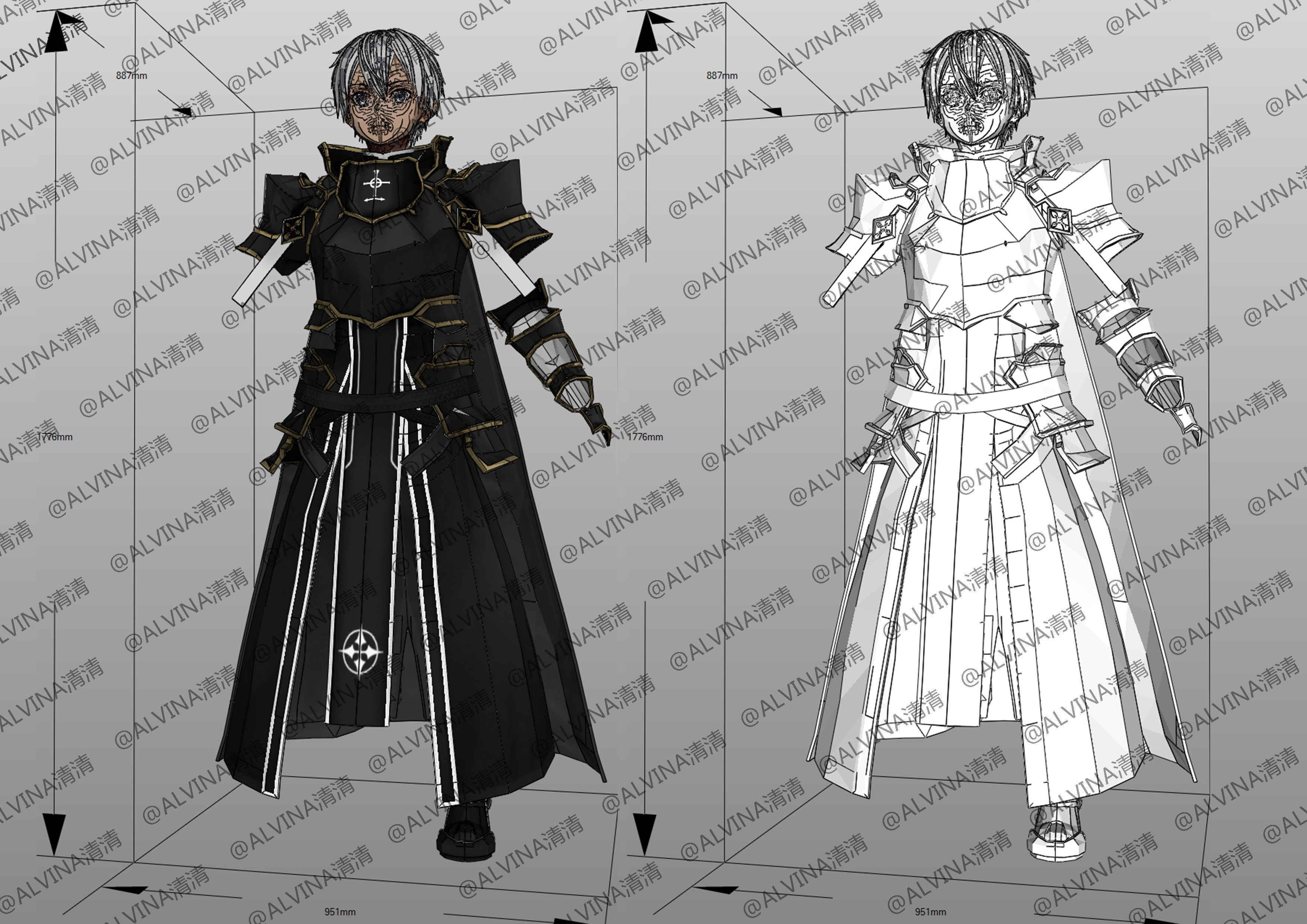 3D model SAOLR Kirito Integrity Knight Armor - DIY Cosplay Pepakura ...