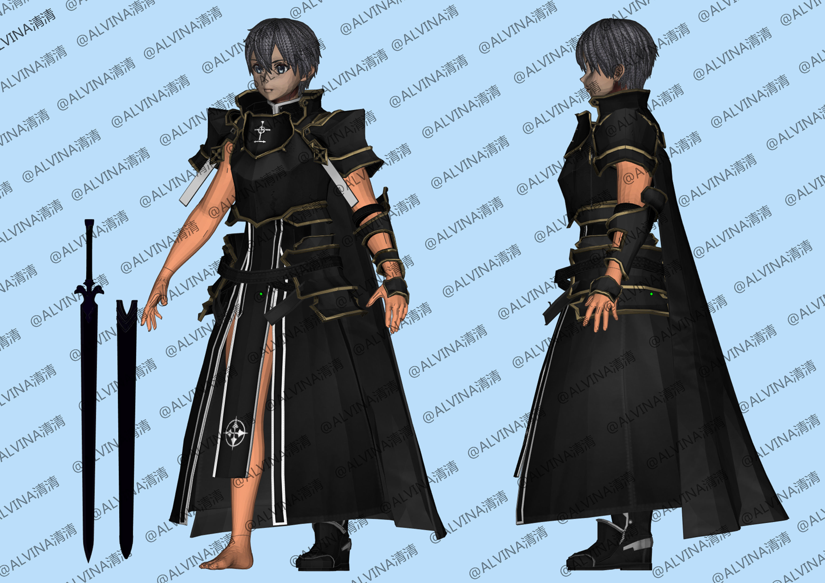 3D model SAOLR Kirito Integrity Knight Armor - DIY Cosplay Pepakura ...