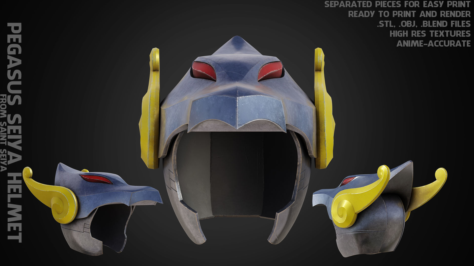 Saint Seiya Pegasus Seiya Helmet for Cosplay 3D model 3D printable ...