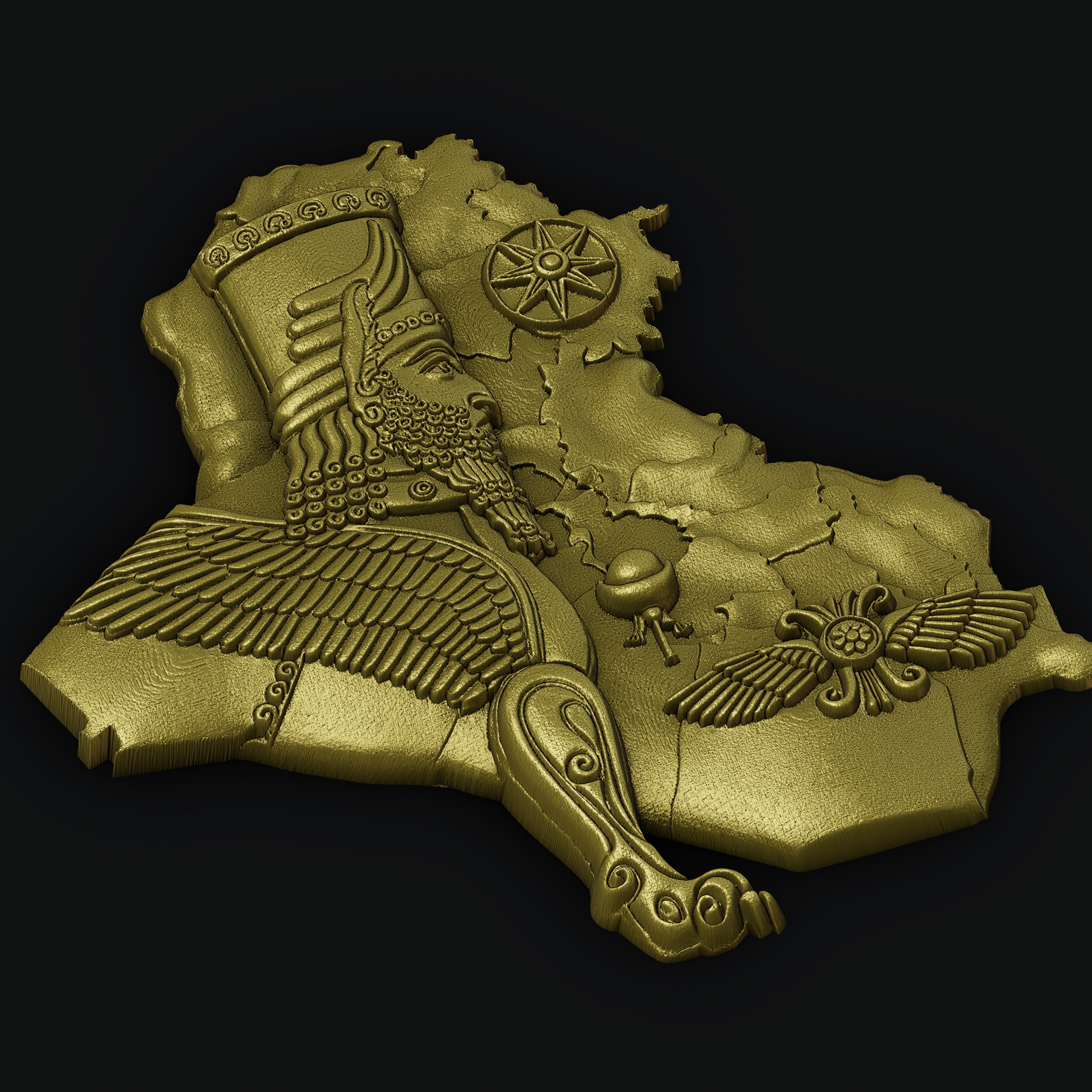 iraqi Map with Assyrian Winged Bull Relief Iraq 3D Art 3D model 3D ...