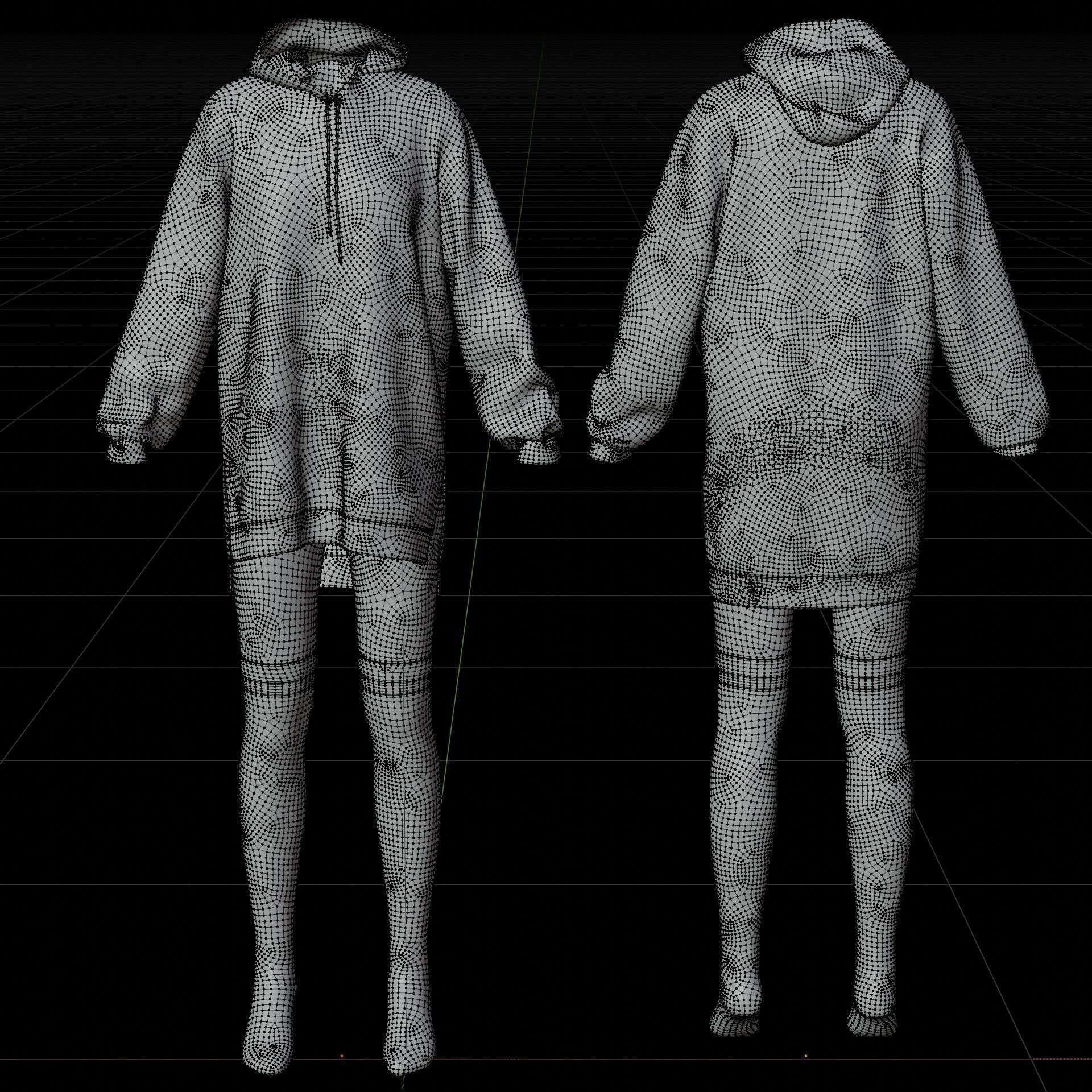 Oversized hoodie fit fishnet tights thigh high socks Goth outfit 3D ...