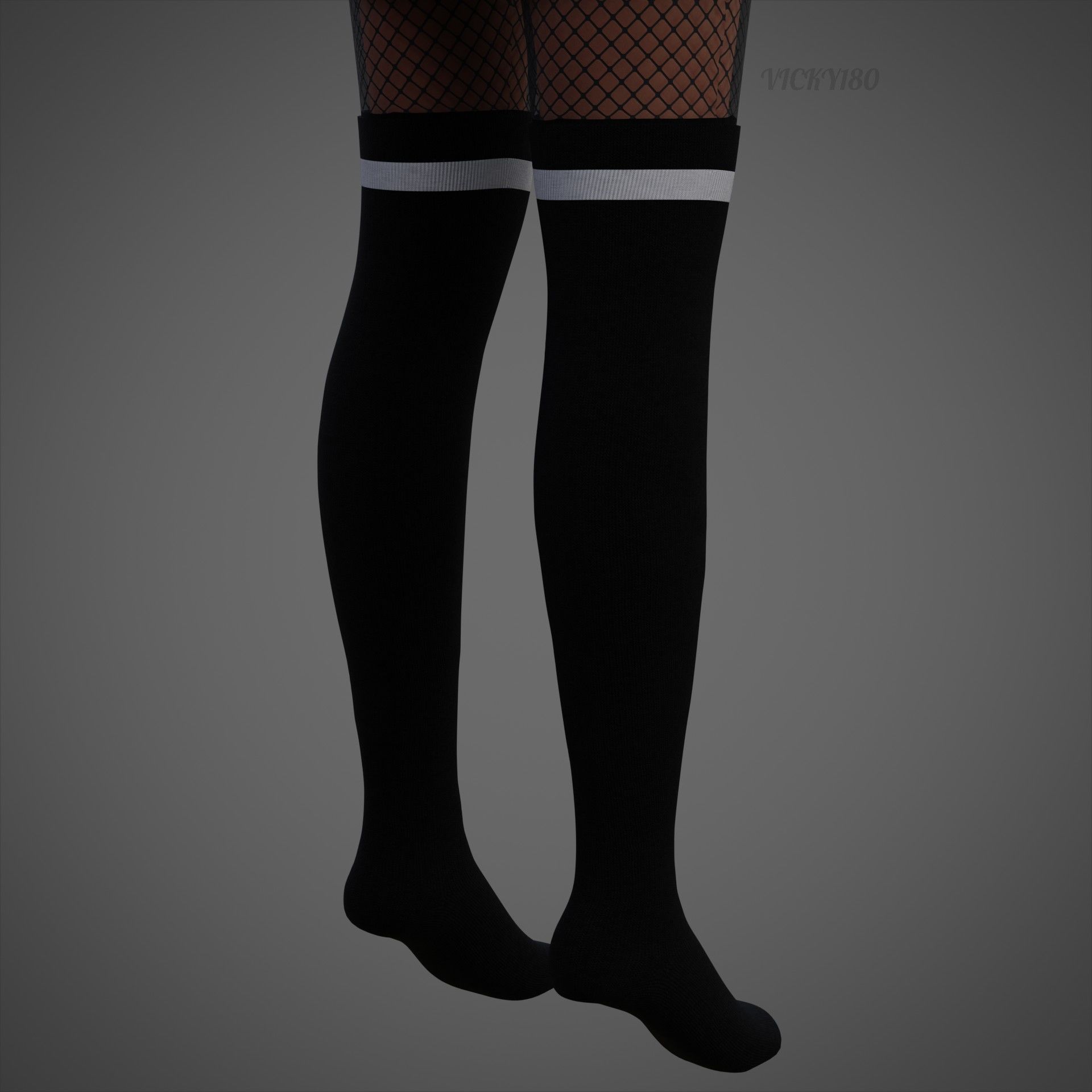 Oversized hoodie fit fishnet tights thigh high socks Goth outfit 3D ...
