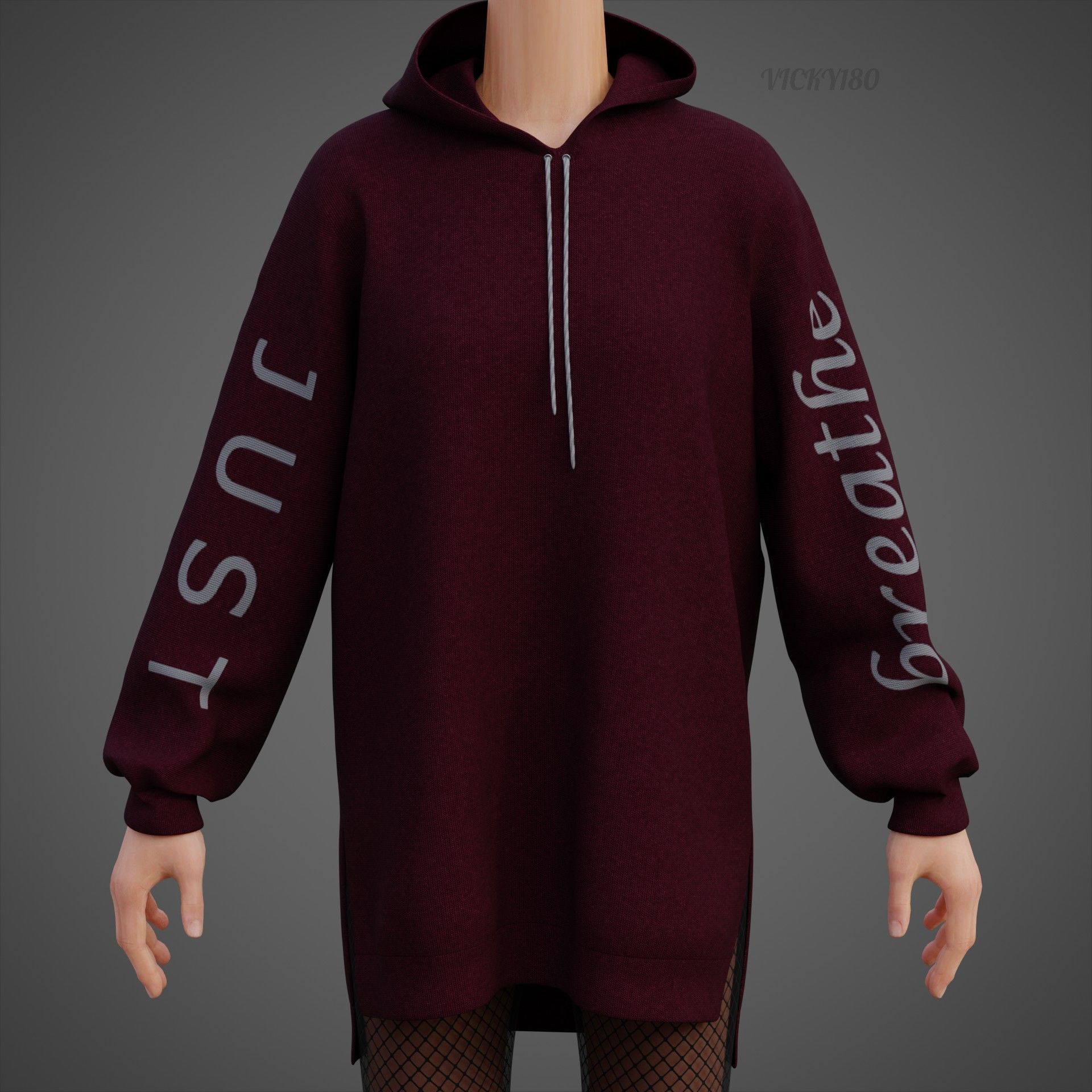 Oversized hoodie fit fishnet tights thigh high socks Goth outfit 3D ...