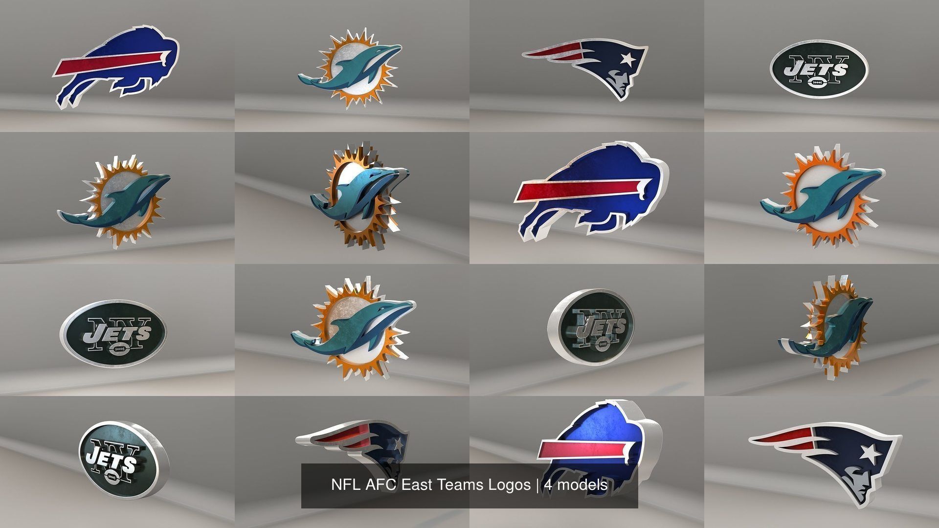 NFL AFC East Teams Logos 3D Model Collection | CGTrader