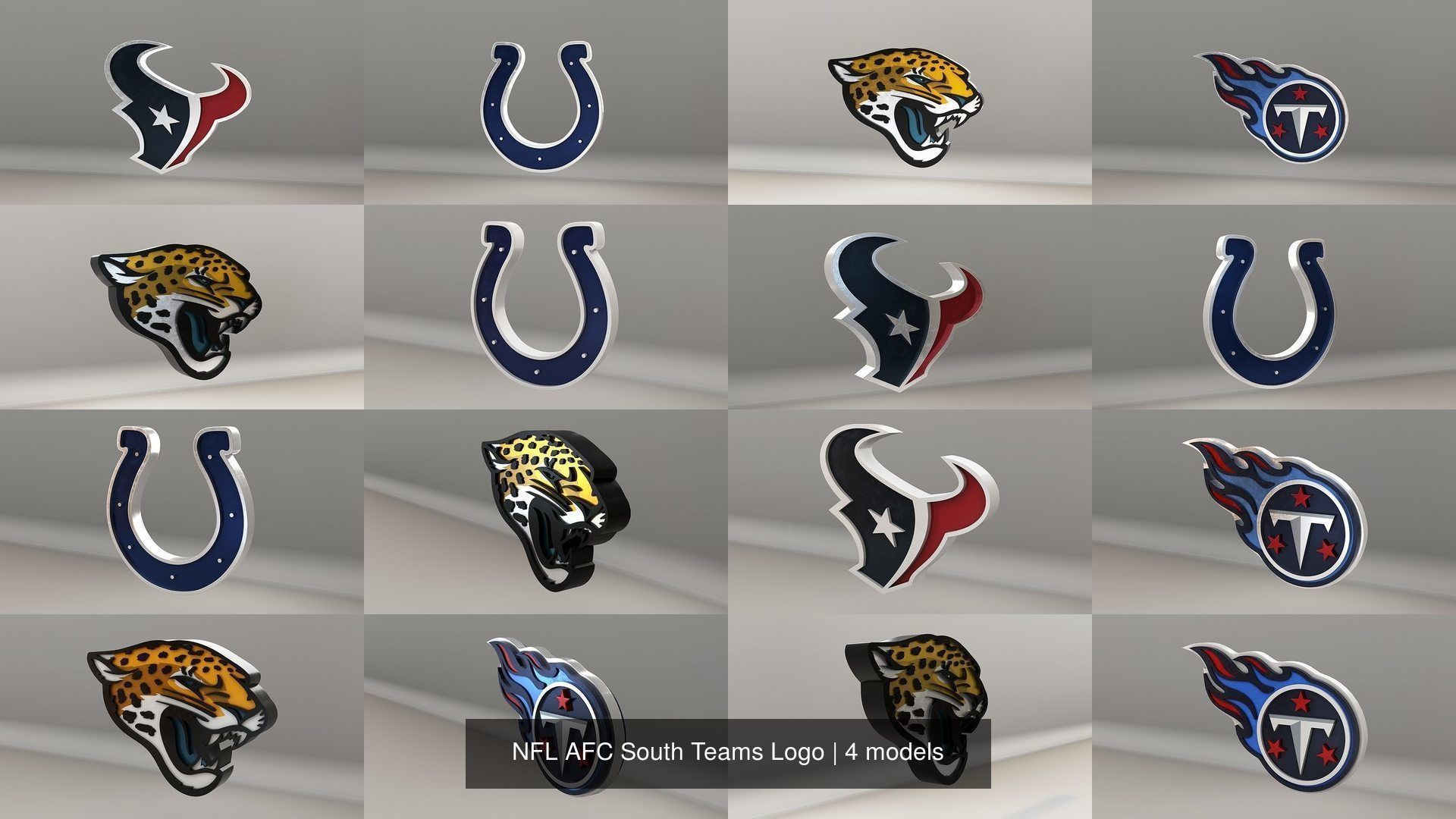 NFL AFC South Teams Logo 3D Model Collection | CGTrader