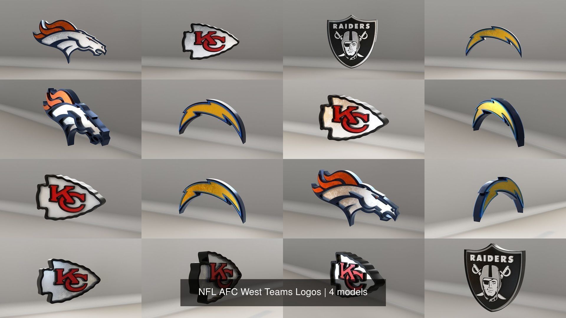 NFL AFC West Teams Logos 3D Model Collection | CGTrader