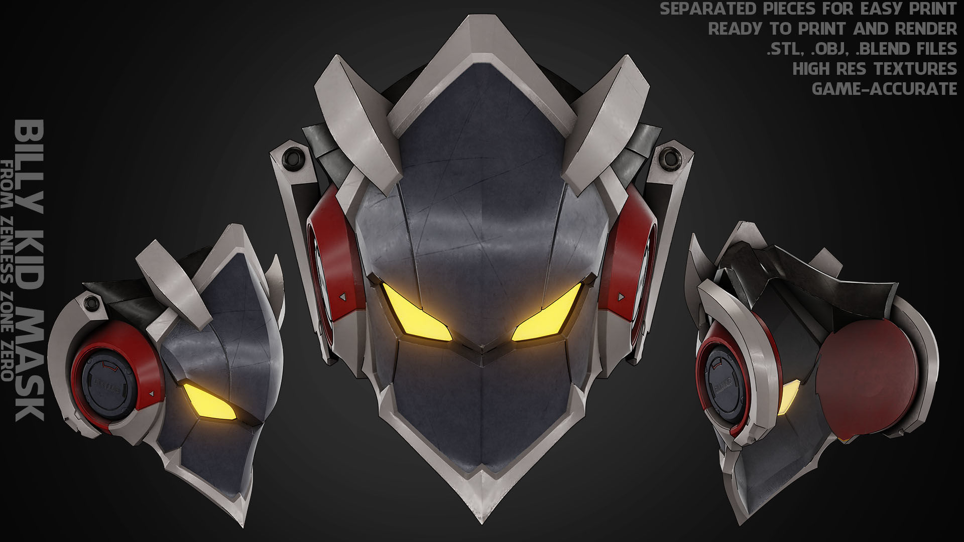 Zenless Zone Zero Billy Kid Mask for Cosplay 3D model 3D printable ...