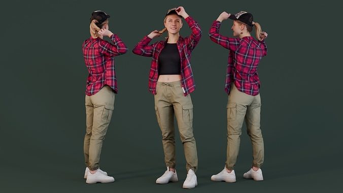 Optimistic Explorer - Woman in Plaid Shirt and Cap 3D model | CGTrader