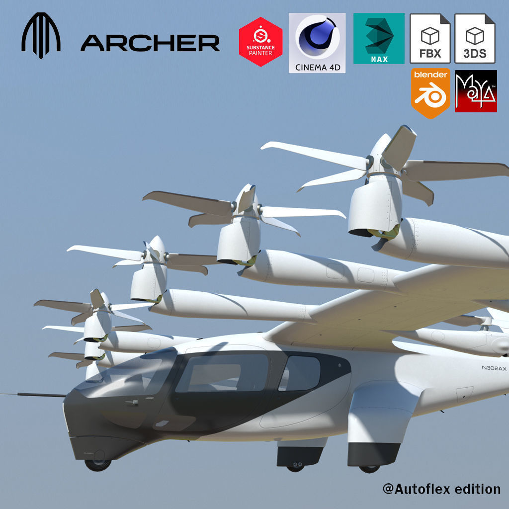 3D model Archer Midnight EVTOL Extended version VR / AR / low-poly ...