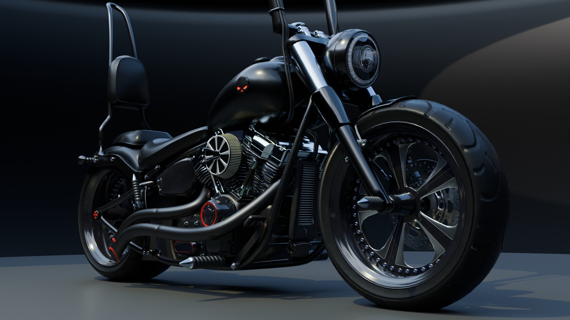 Custom Bike Red Eyes Skull Motorcycle 3D model | CGTrader